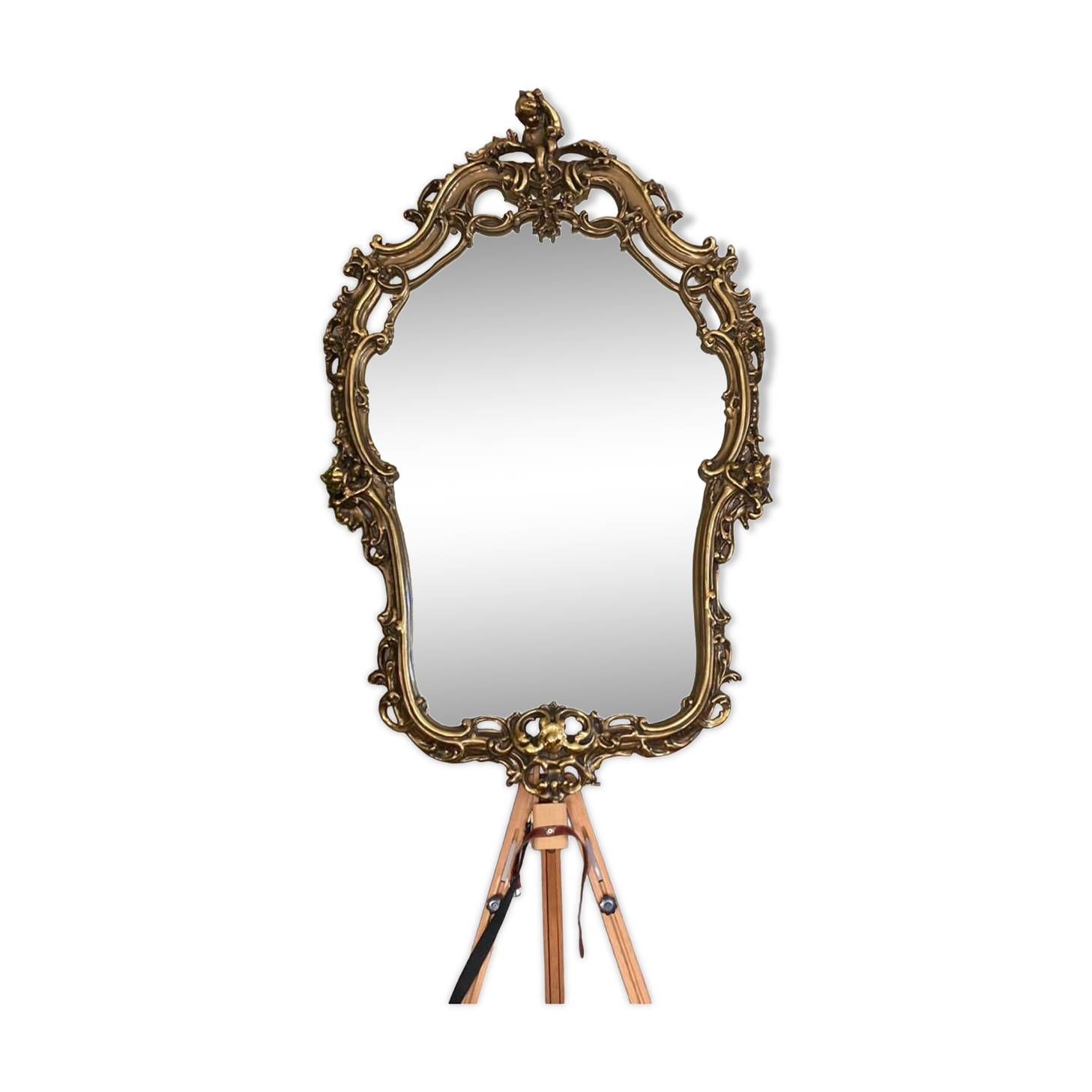 Grand miroir mural Style Rocaille époque XXe en bois et stuc doré ...