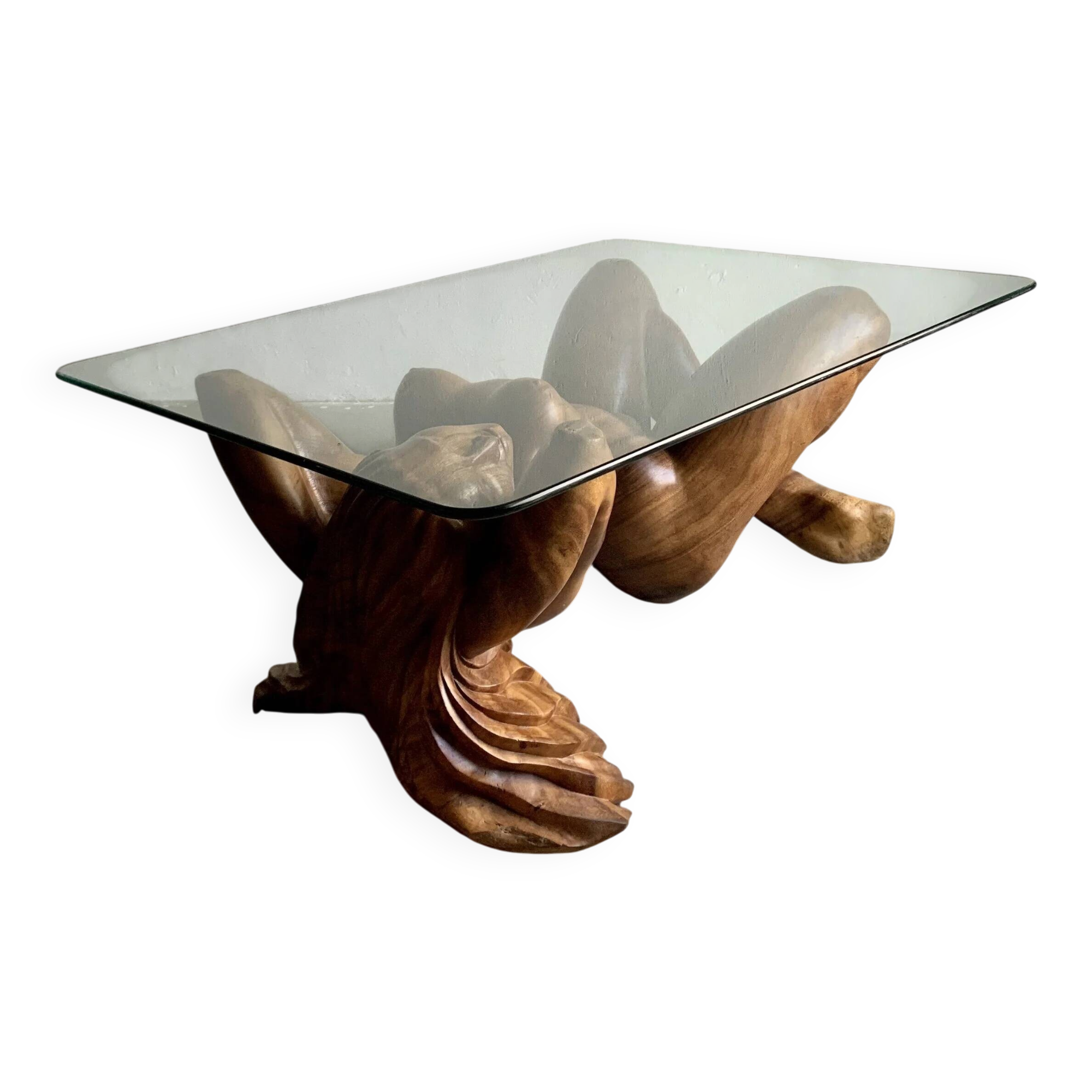 Table basse vintage en bois sculpté à la main représentant un nu ...