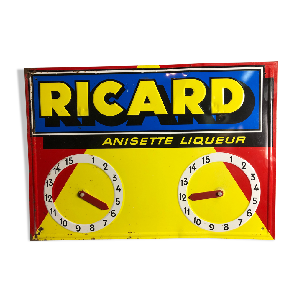 Panneau ancien publicitaire en tôle "Ricard" pour jeu pétanque | Selency