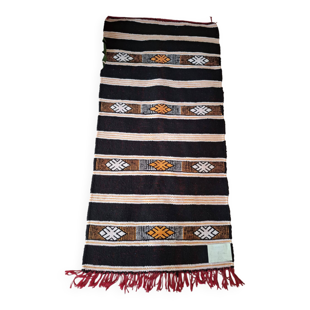 Petit Kilim Berbère Noir & Safran – Tissage plat Hanbel – 65x140 cm ...