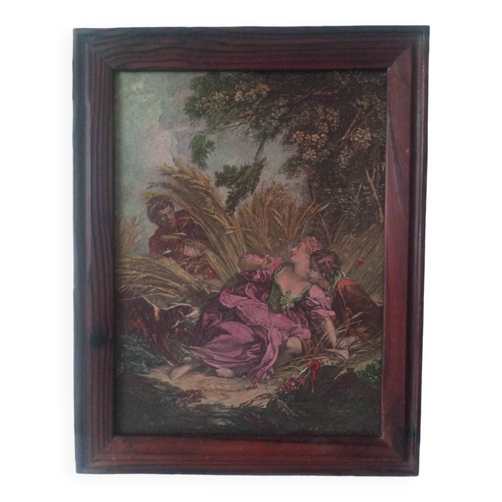 Tableau cadre bois personnes sur l herbe | Selency