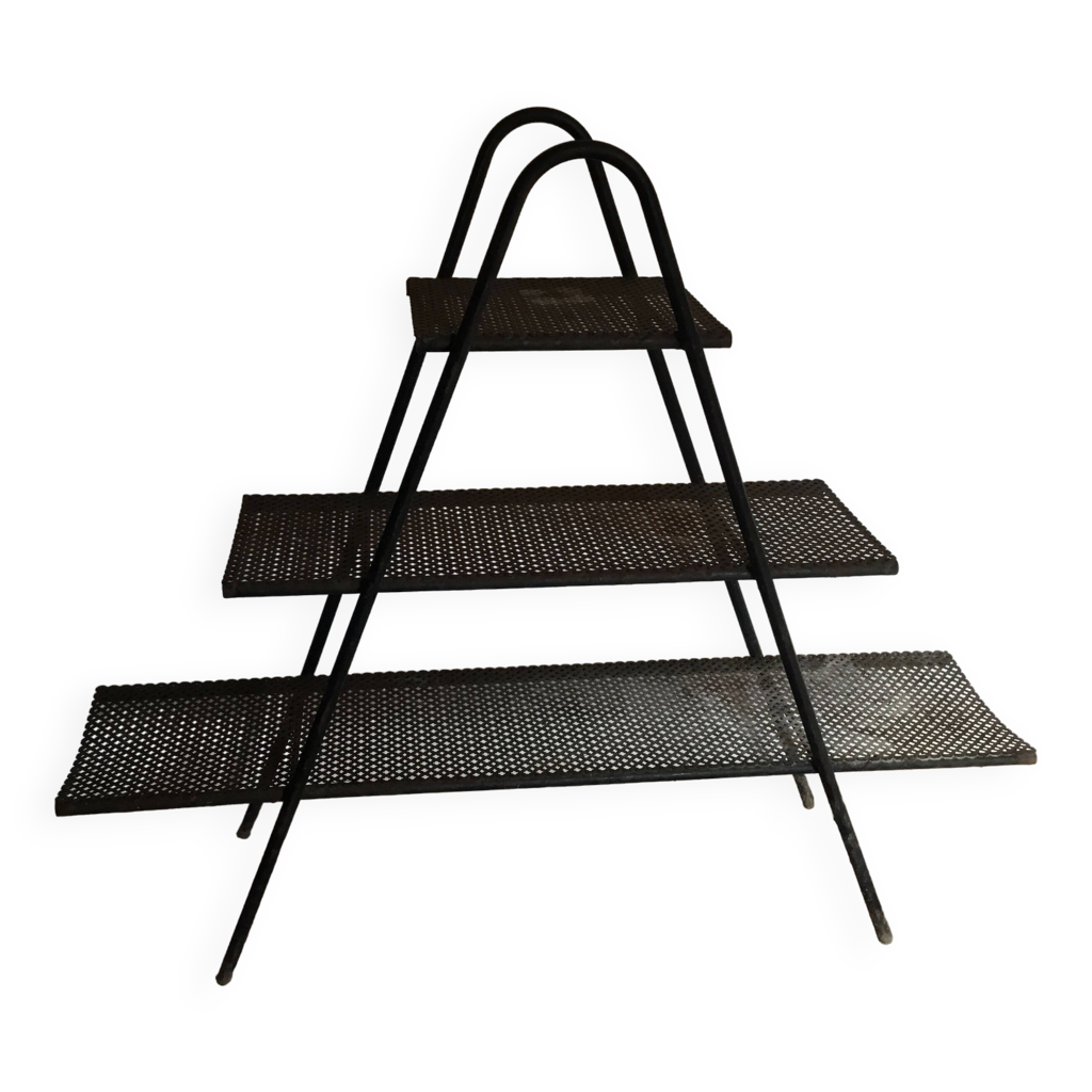 Black lacquered perforated sheet metal display shelves from the 50s ...