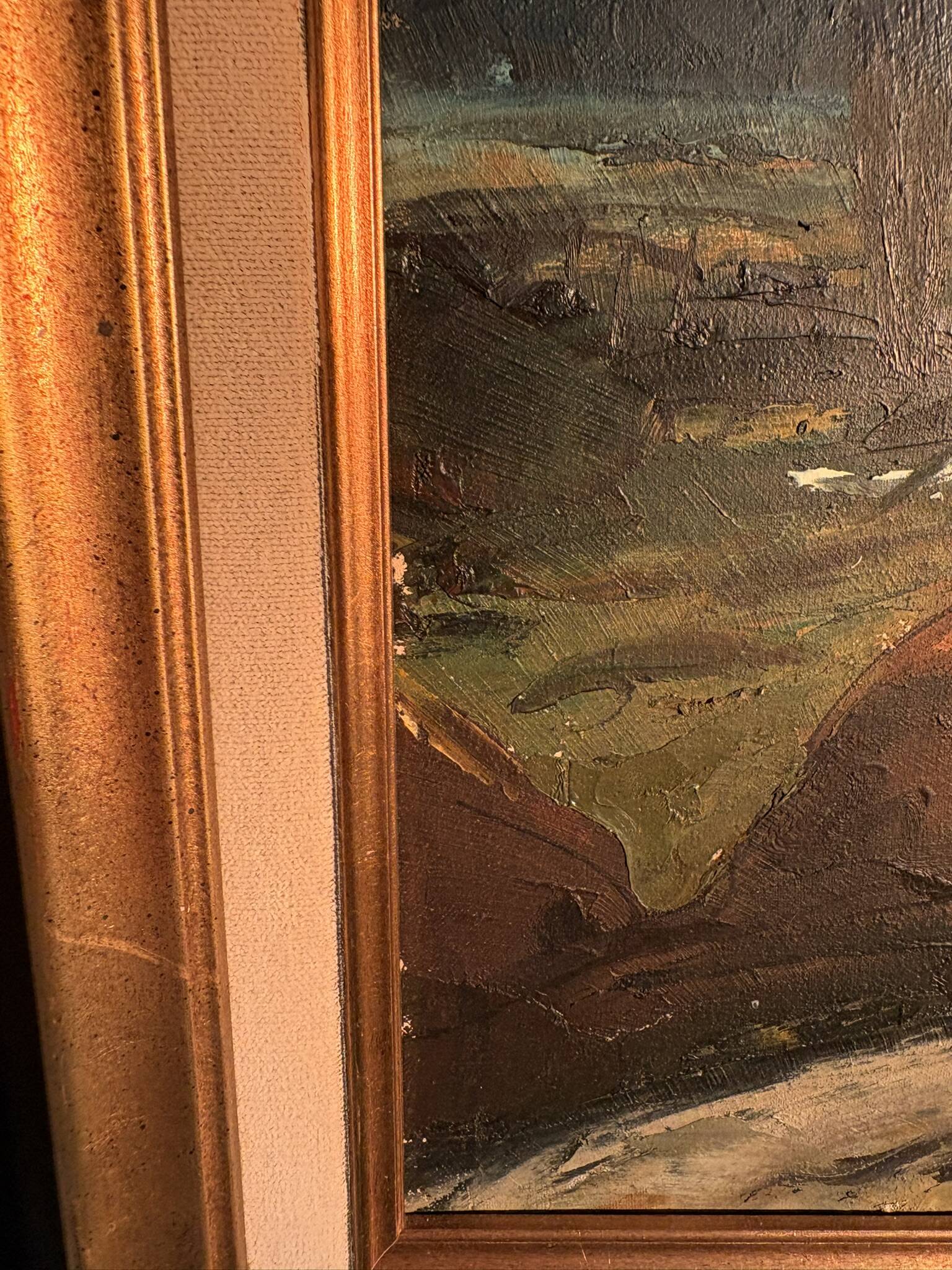 Tableau Peinture Huile Toile DEMAREST Maison Chemin Forêt Paysage ...