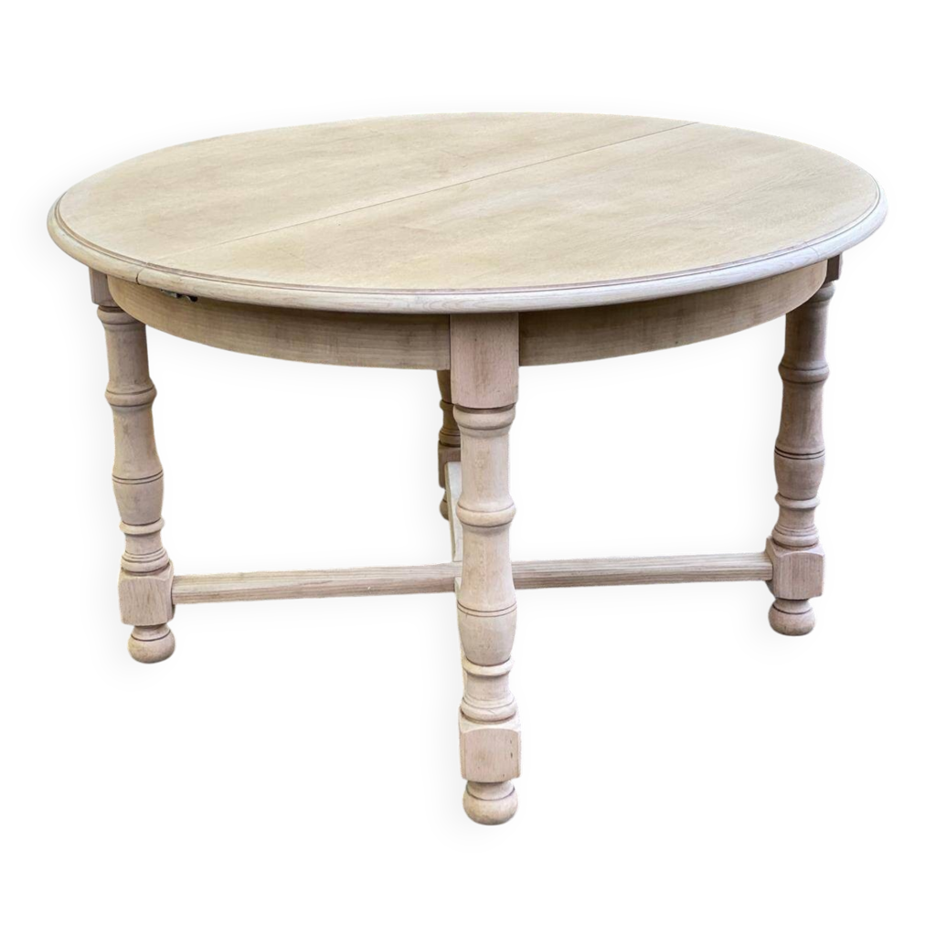 Table à manger de ferme ronde extensible rénovée en chêne brut 200cm ...