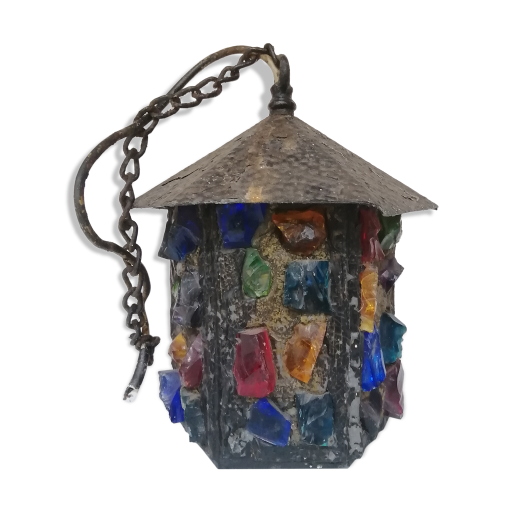 Peter Marsh porch lantern, colored glass, lead and Hammered Sheet metal ...