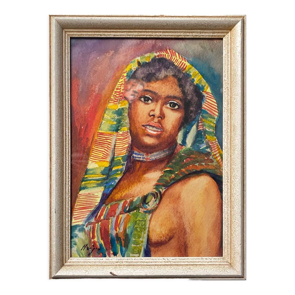 Watercolor painting "Moorish portrait" circa 1950 signed Orientalist ...