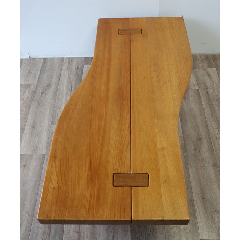 Table basse vintage Maison Regain en orme massif 1970 | Selency