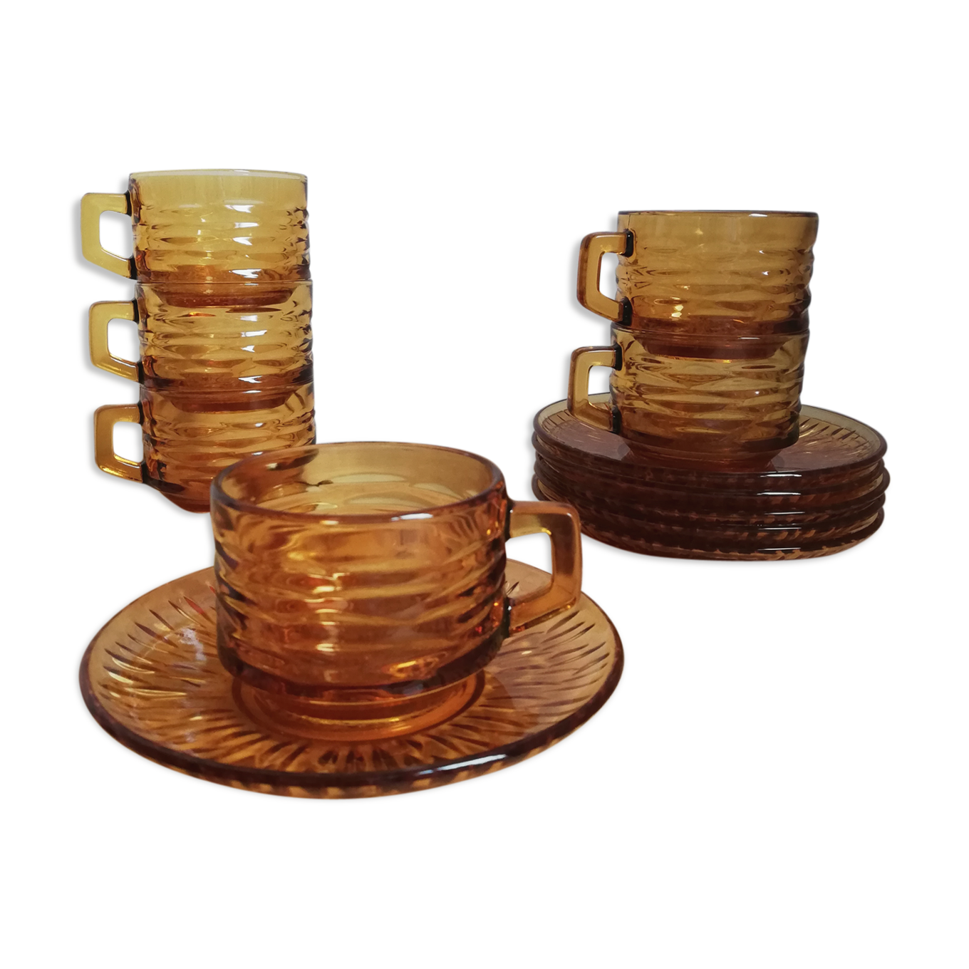 6 Tasses à Café Vereco Fumé Brun Original Vintage Selency