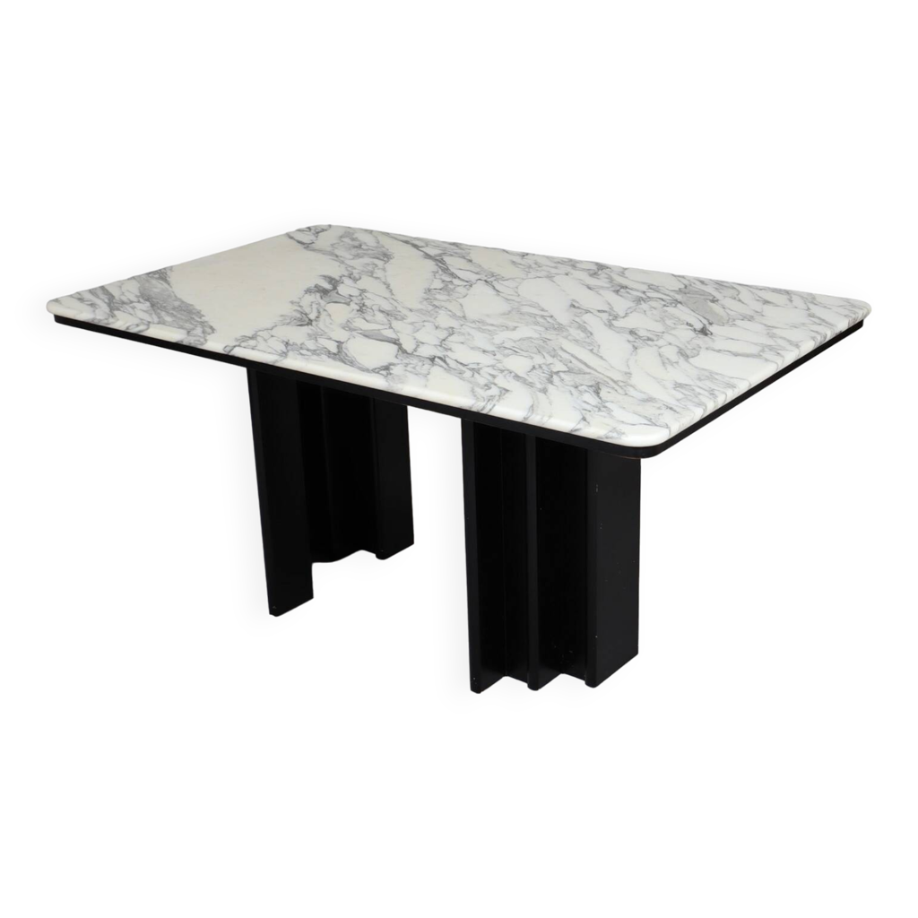 Table à Manger Vintage Avec Plateau En Marbre De Carrare Italie 1970