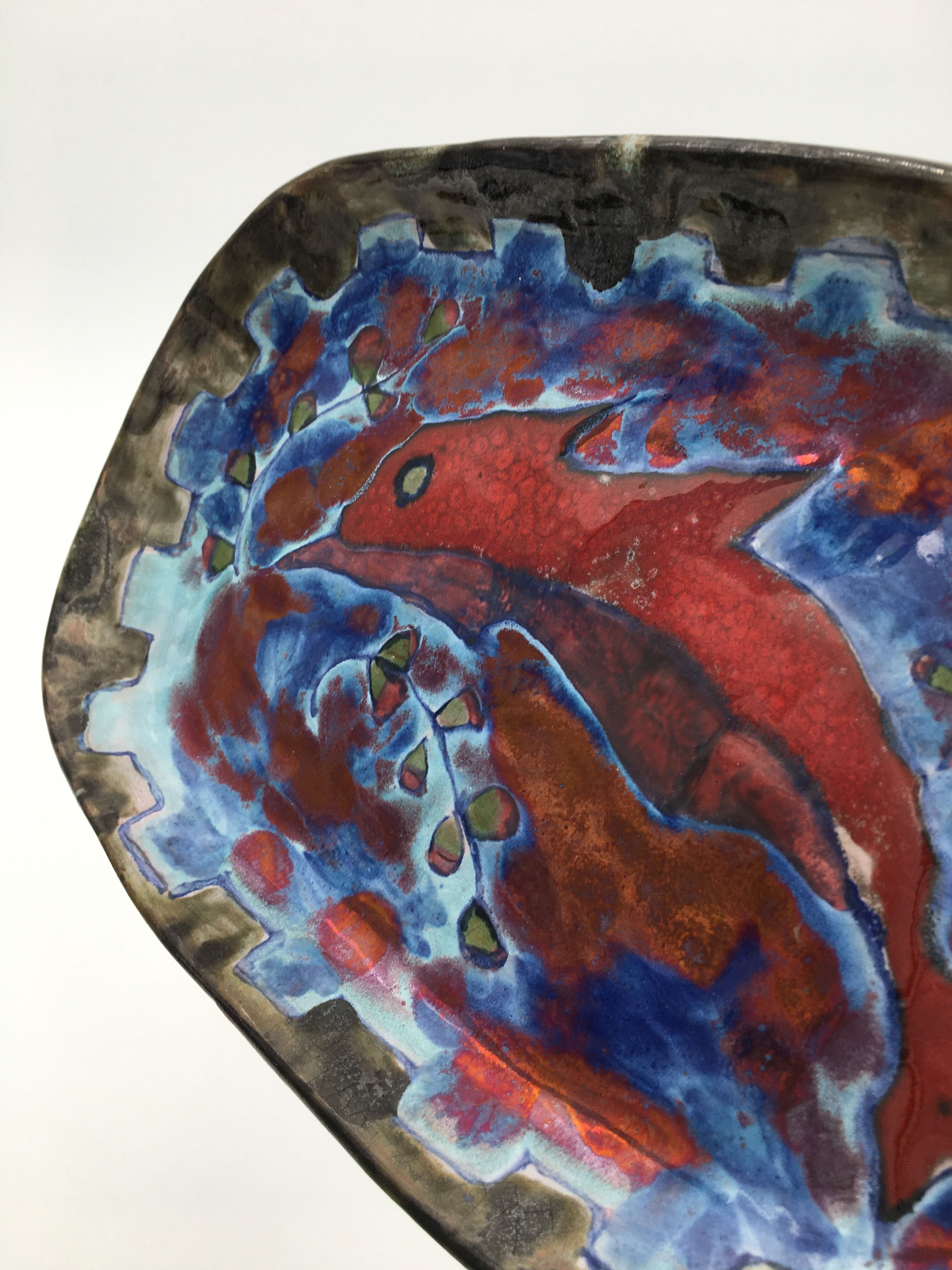 Coupe décorative en céramique émaillée" signée Arlette Roux, Juan-Les ...