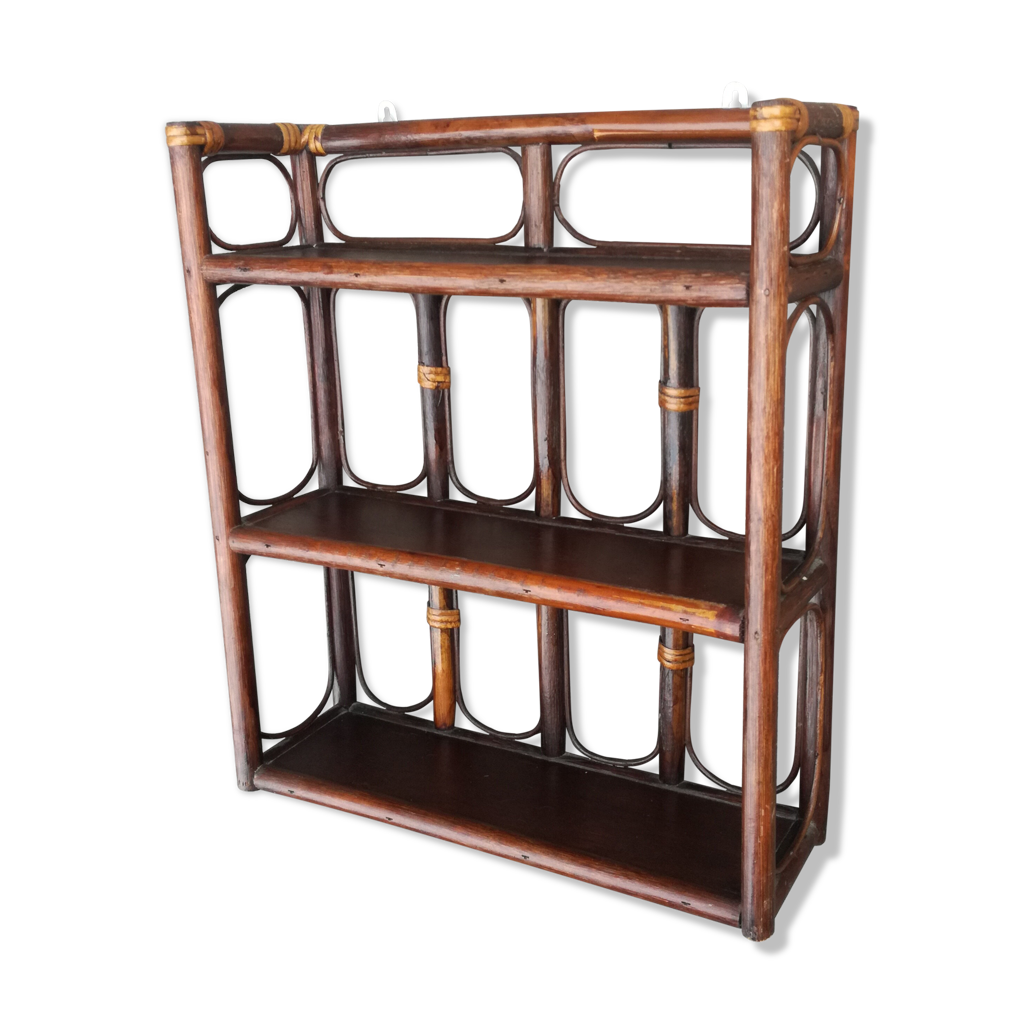 Étagère murale à 3 tablettes en rotin, 1970s | Selency