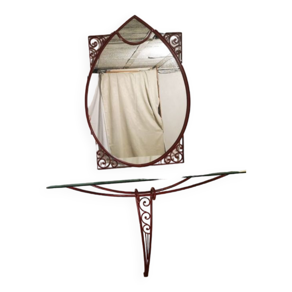Miroir fer forgé et sa tablette en verre | Selency