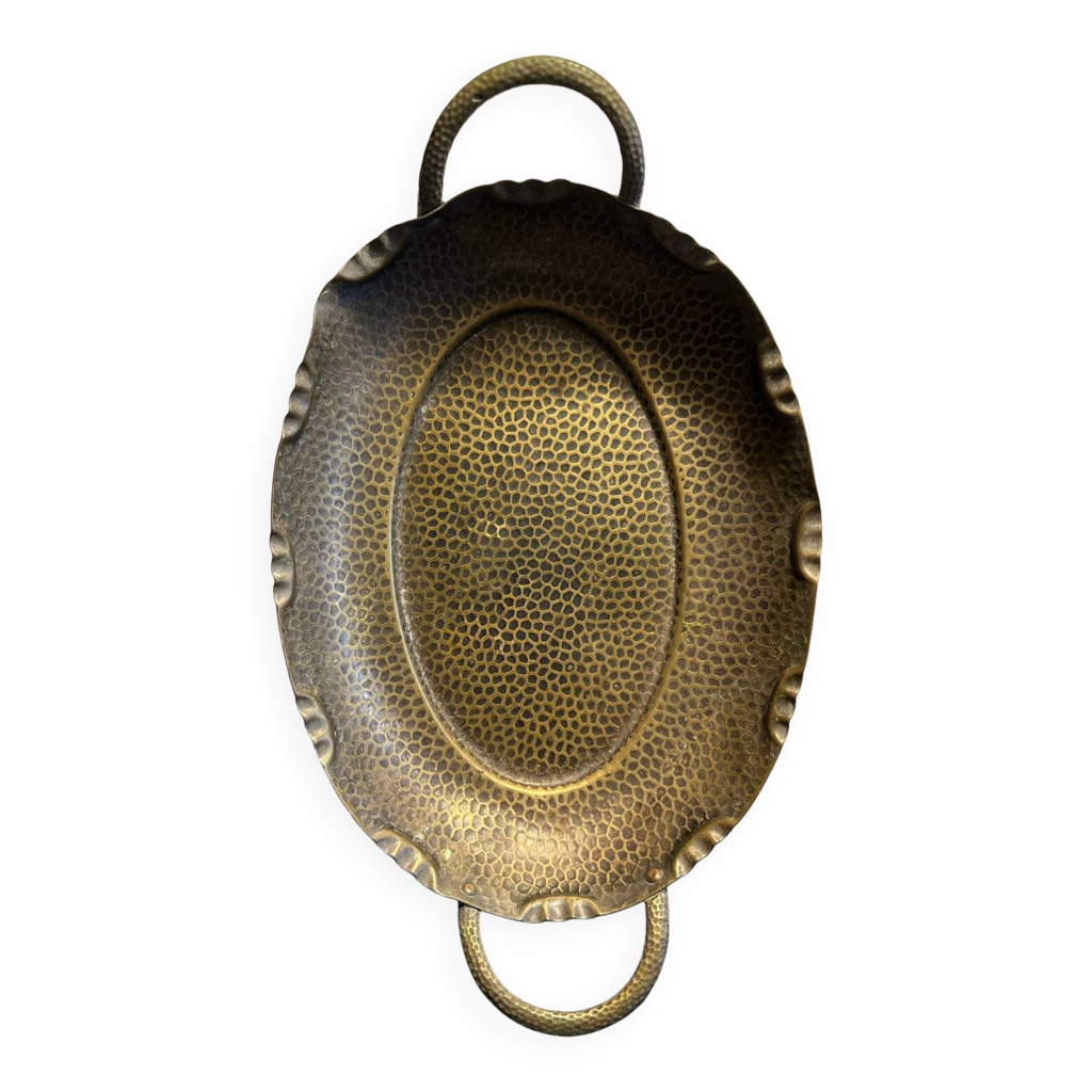 Art-Deco Bread Basket in hammered copper, Turtle shape | Selency