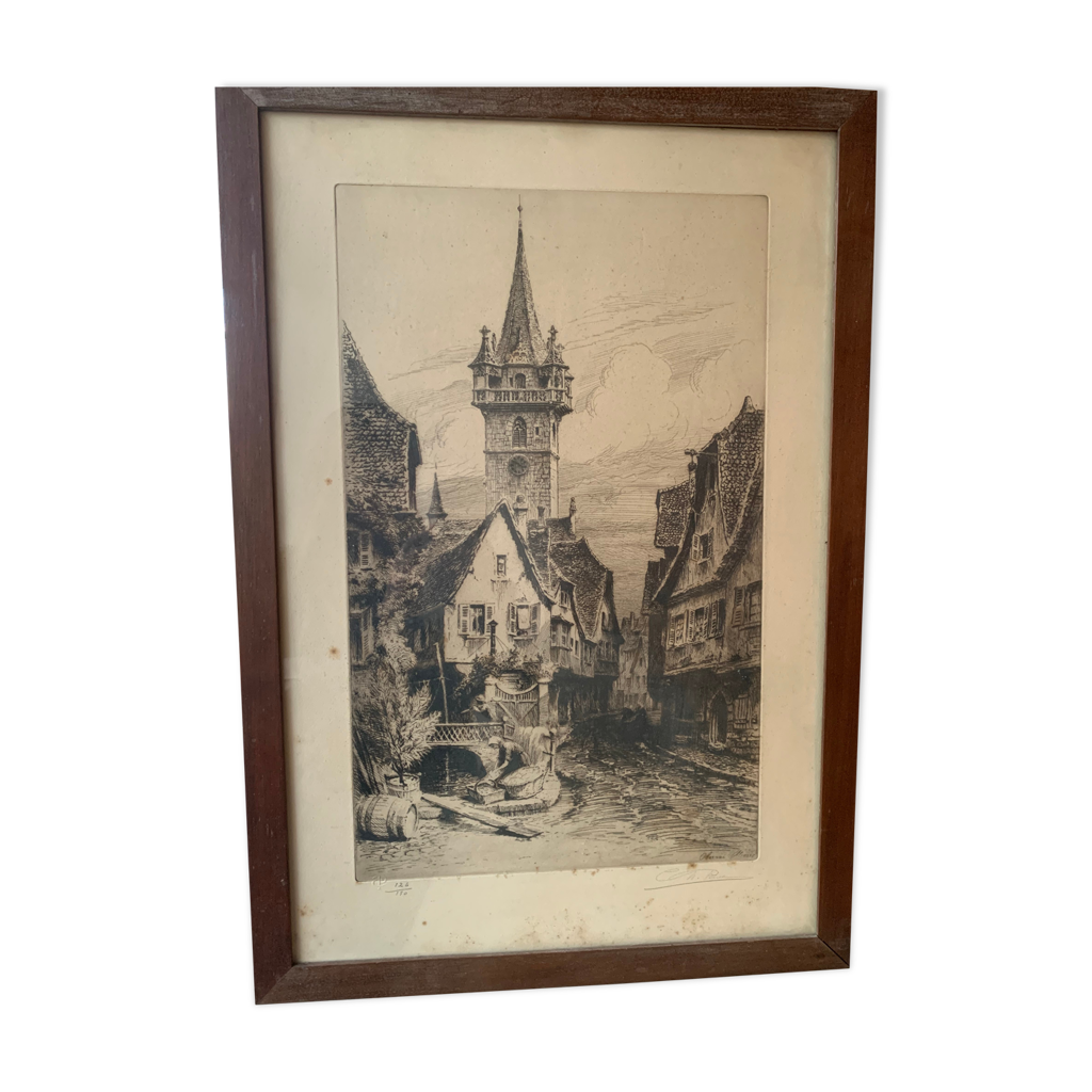 Gravure de la ville d’obernai ( alsace) de charles pinet | Selency