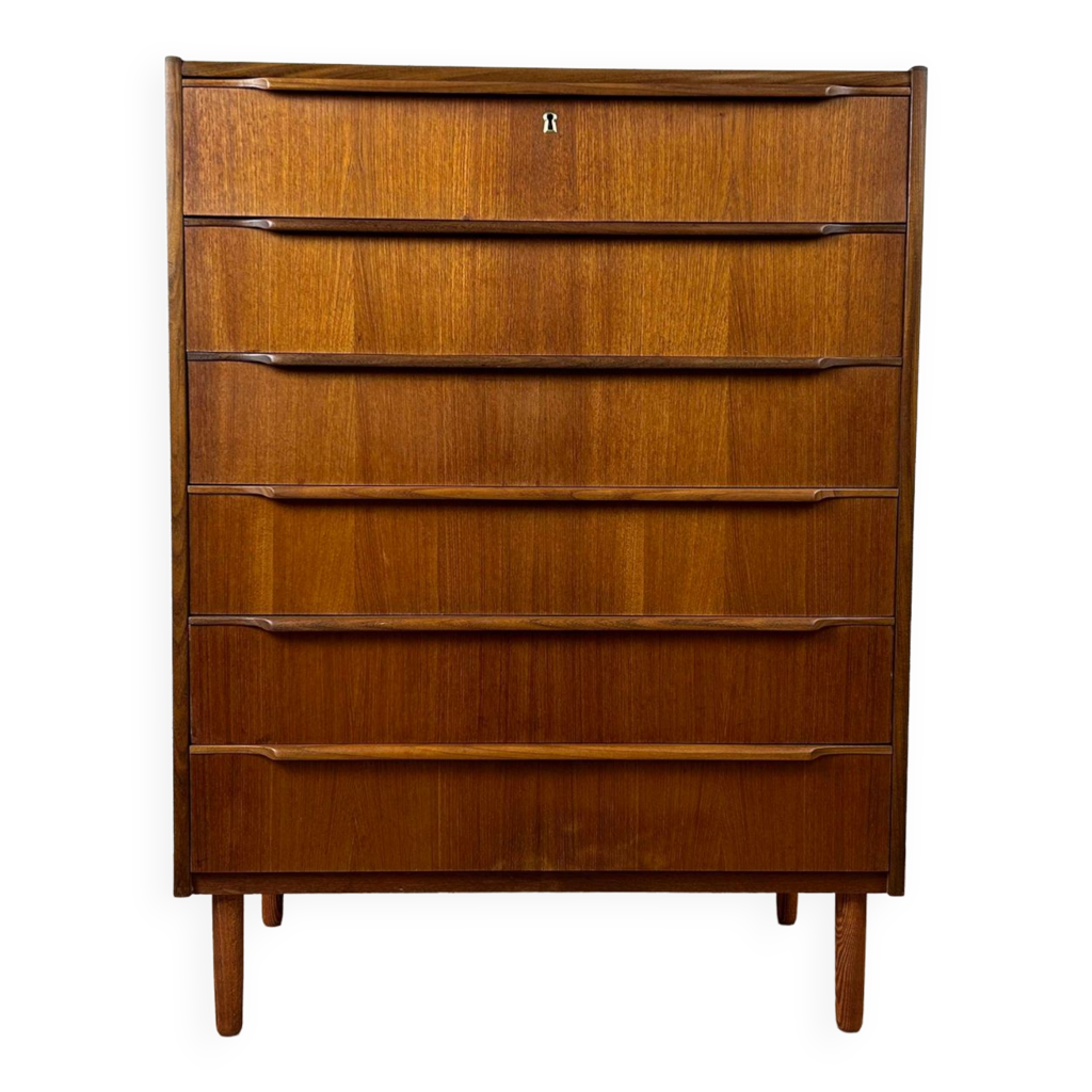 Commode scandinave 6 tiroirs vintage en teck, années 60 | Selency