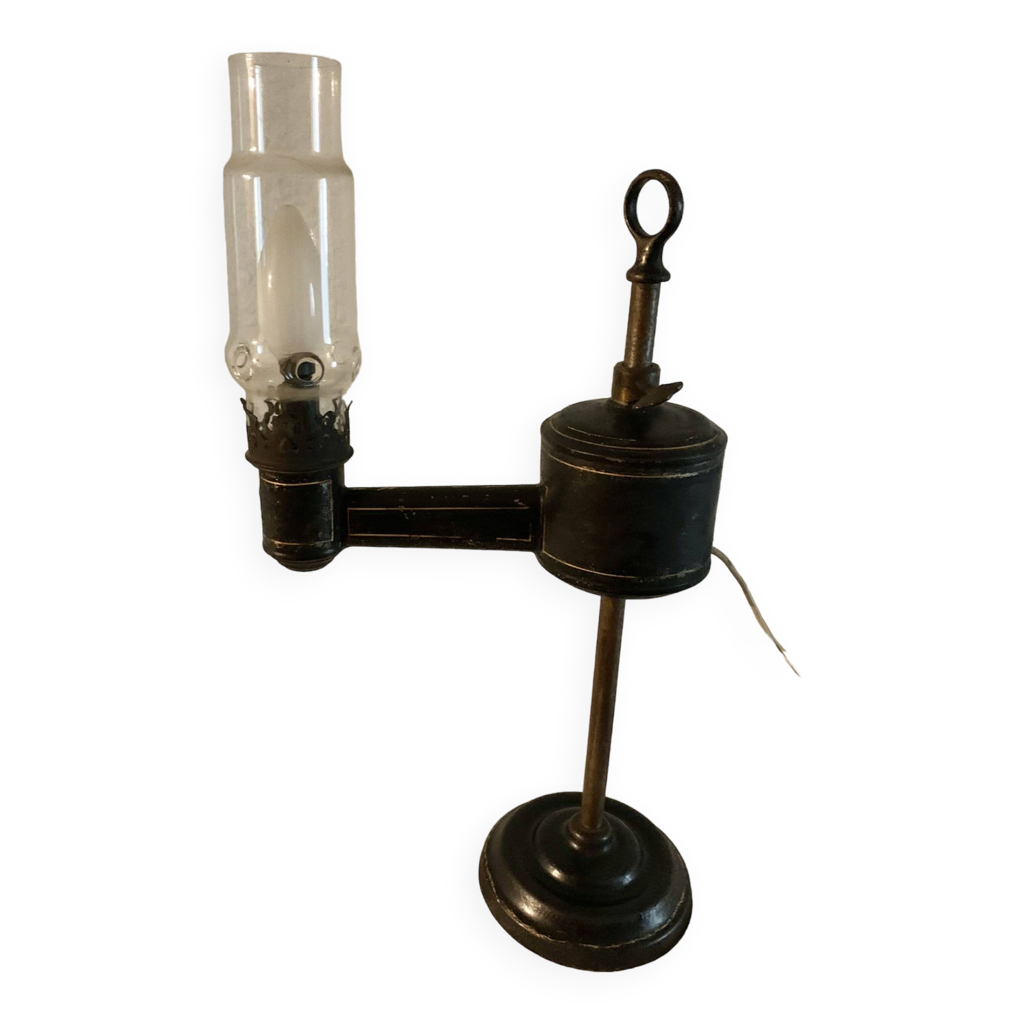 Lampe Quinquet en tôle noire et or d’époque Empire | Selency