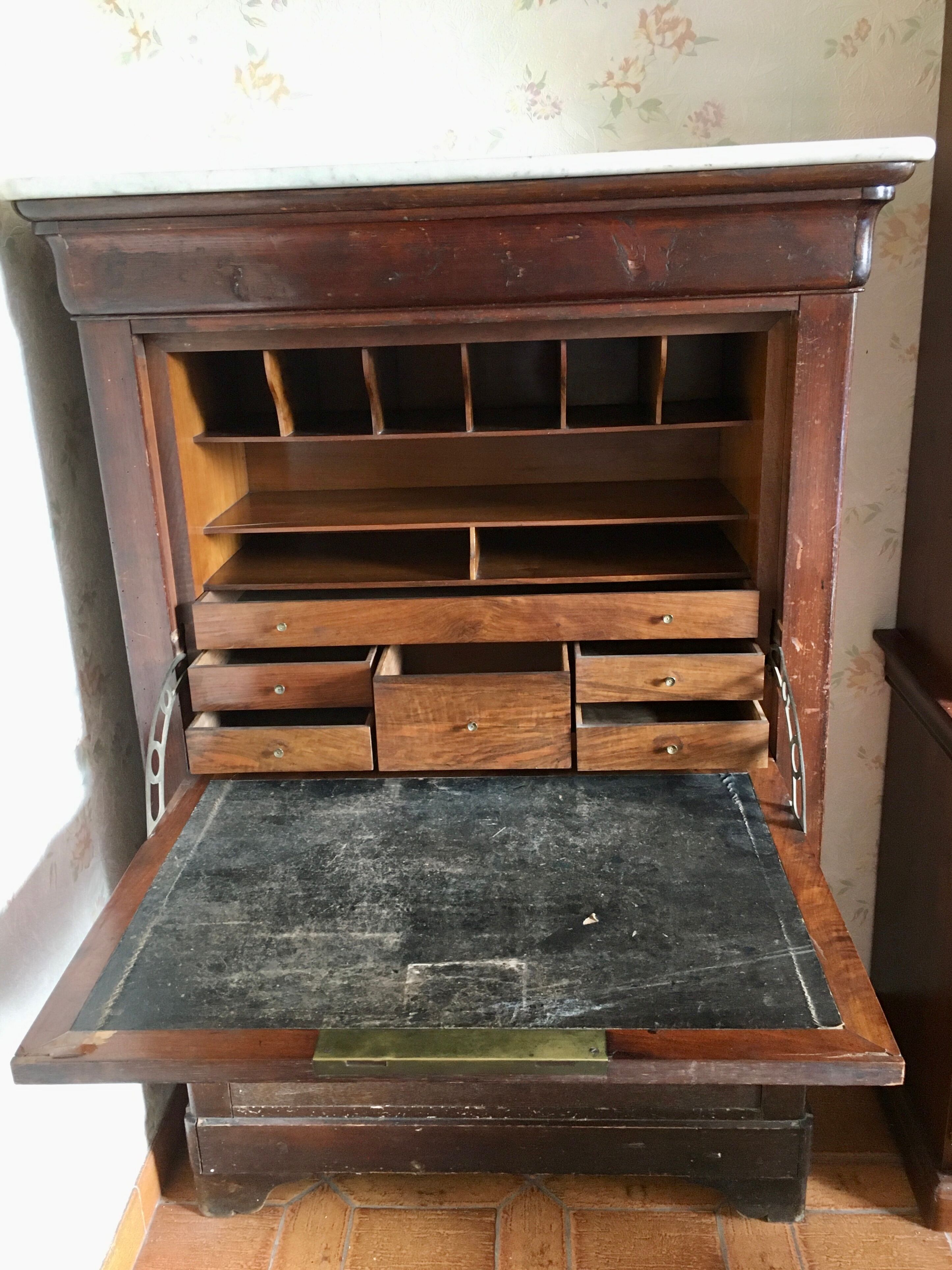 Secrétaire avec tiroir secret et plateau en marbre | Selency