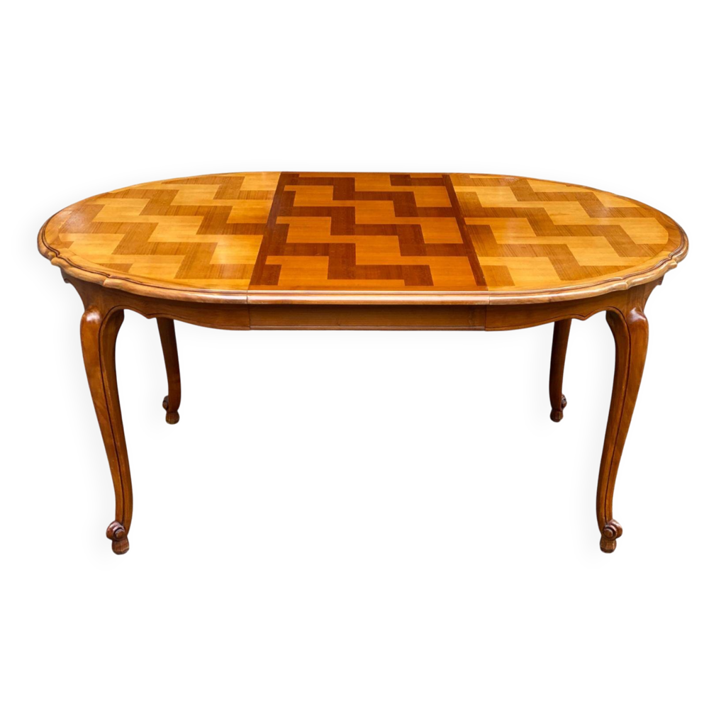 Table ronde extensible ovale Louis XV bois massif et marqueterie 160cm | Selency