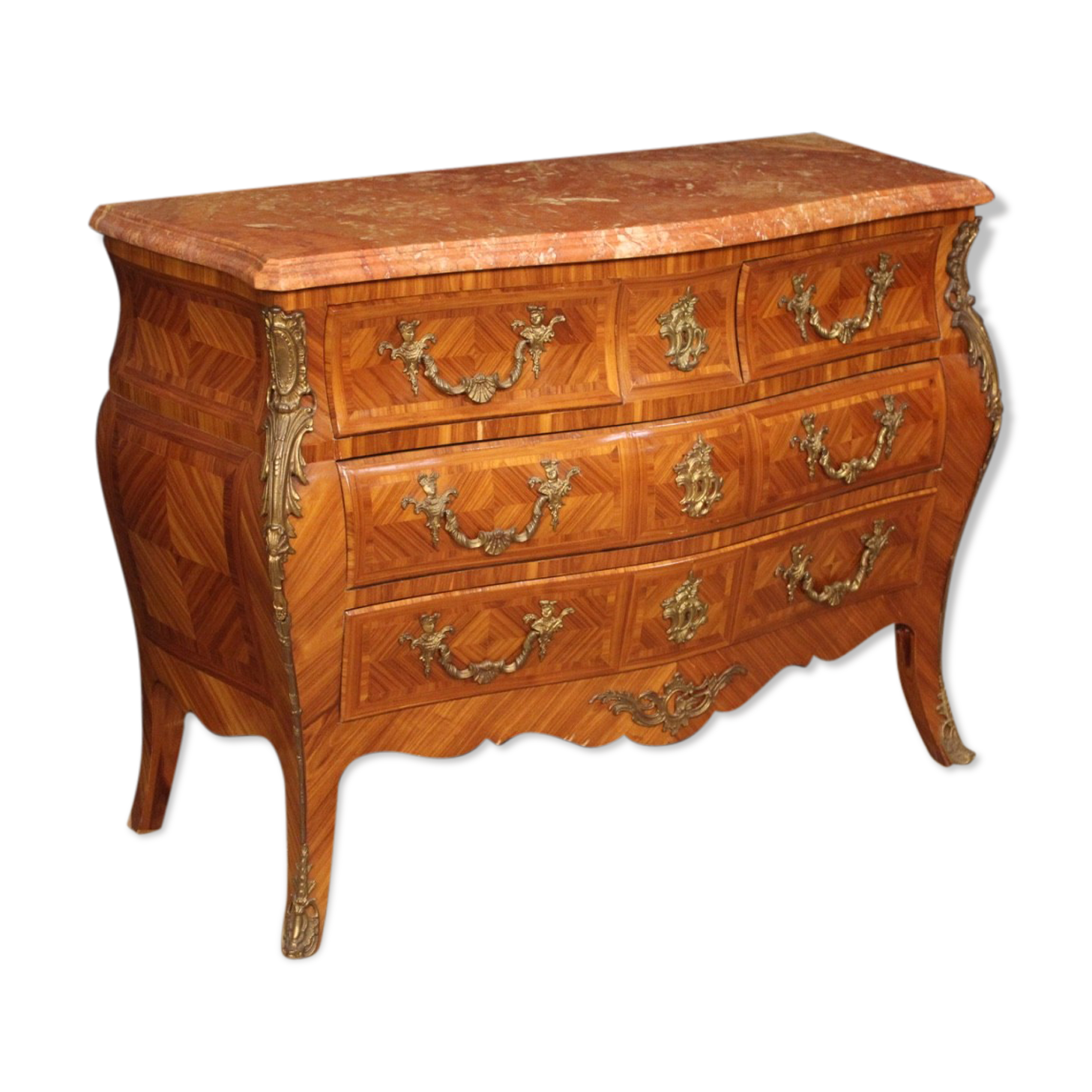 Commode en bois de rose avec dessus en marbre dans le style Louis XV ...