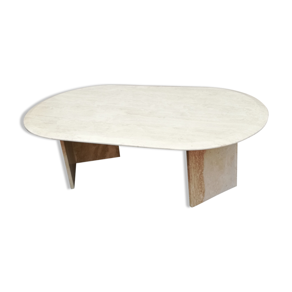 Table basse vintage ovale en travertin | Selency