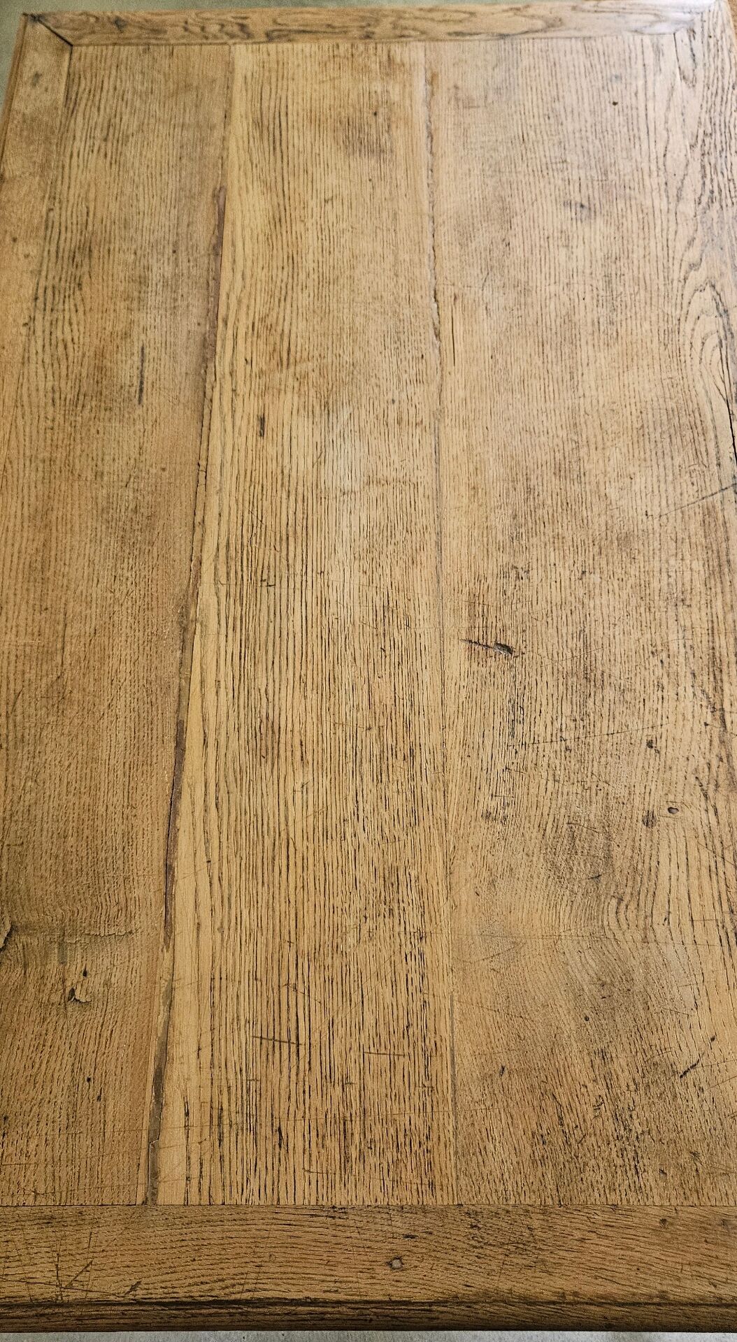 Farmhouse table, solid oak wood, raw finish, shell handles, for 6 ...