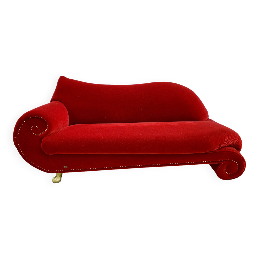 Canapé méridienne Bretz modèle Gaudi velours rouge | Selency