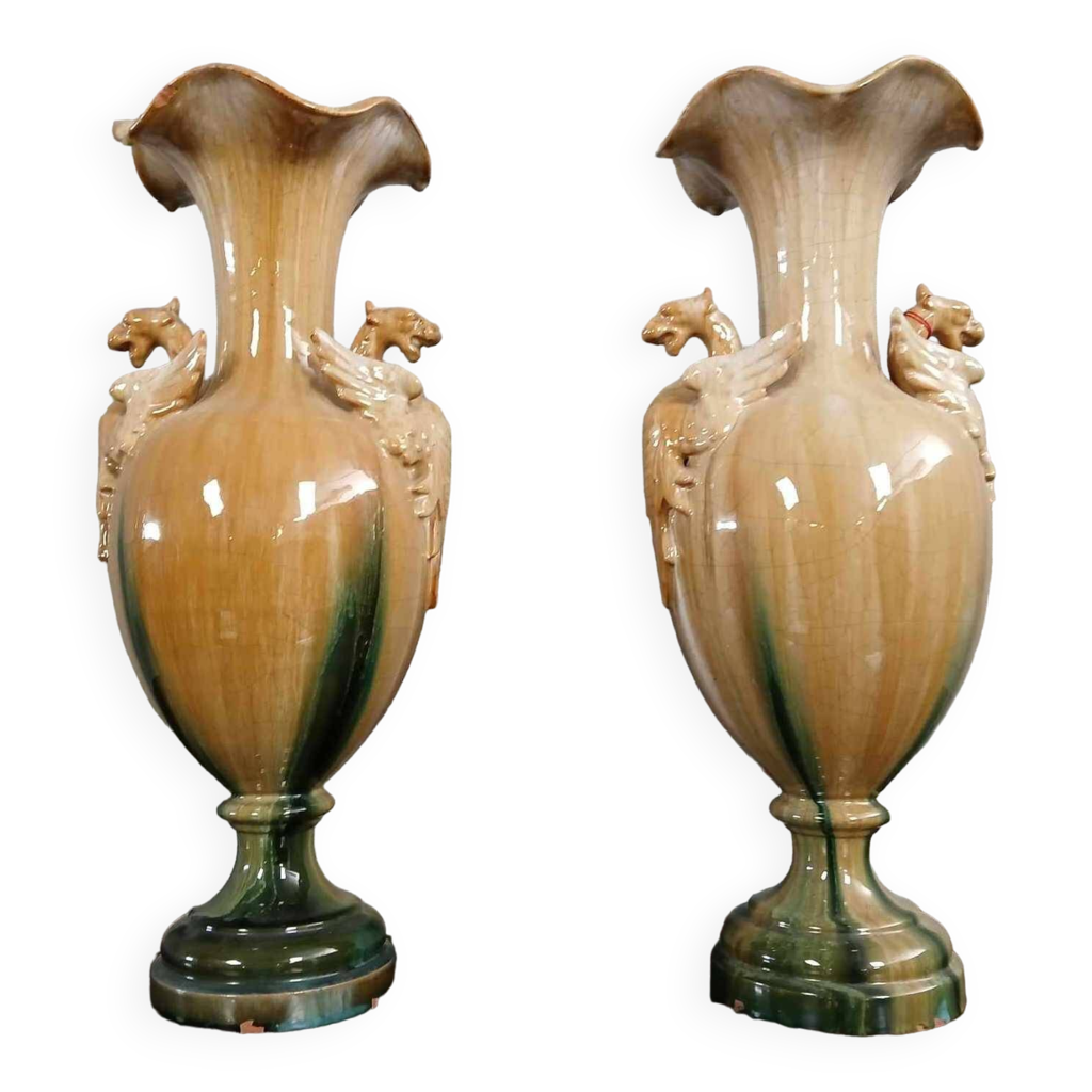Delphin MASSIER (1836-1907) (d'après) : Paire de grands vases en ...