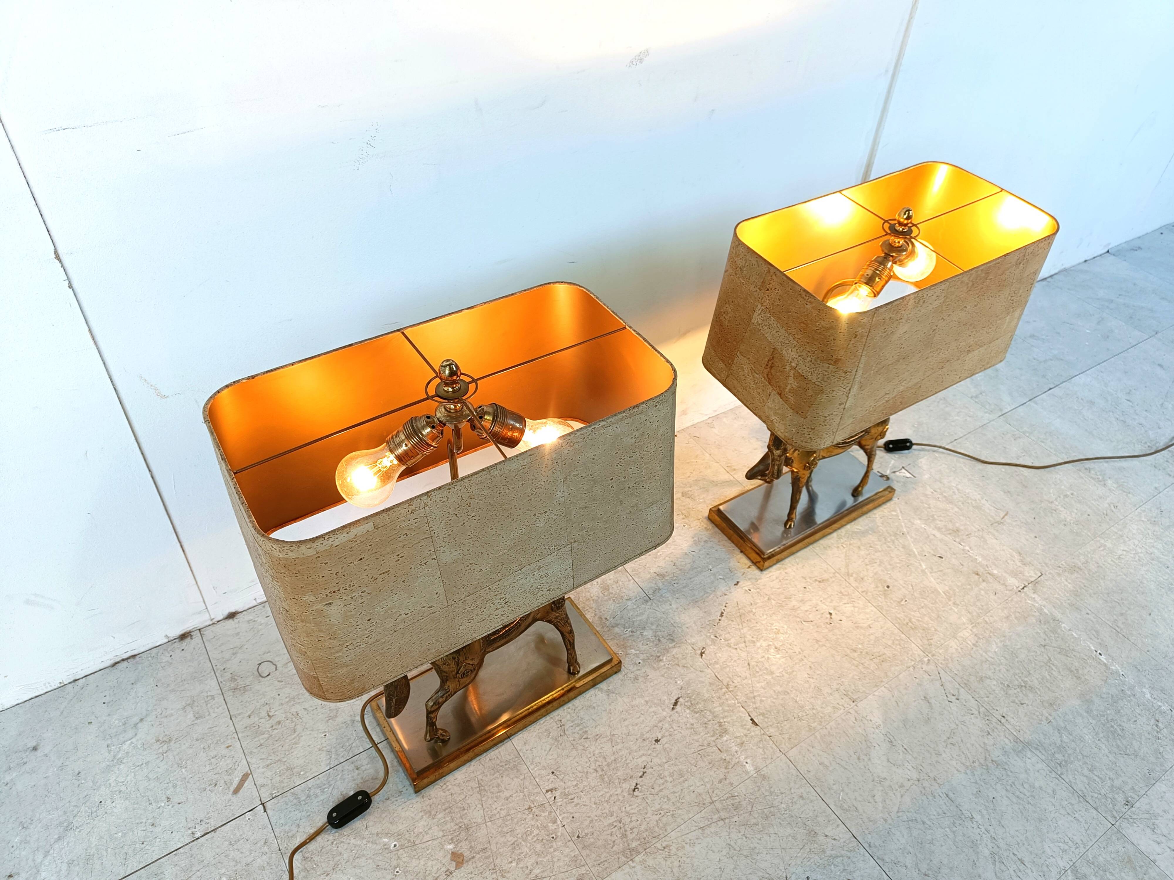 Paire de lampes de table cheval en laiton, années 1970, Belgique | Selency
