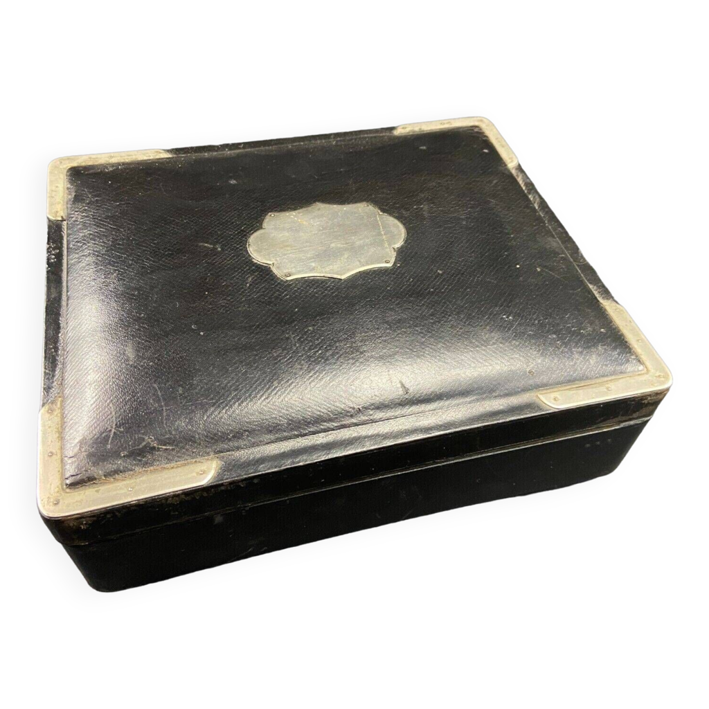 Jewelry box covered in black leather 19th century Napoleon III blue ...