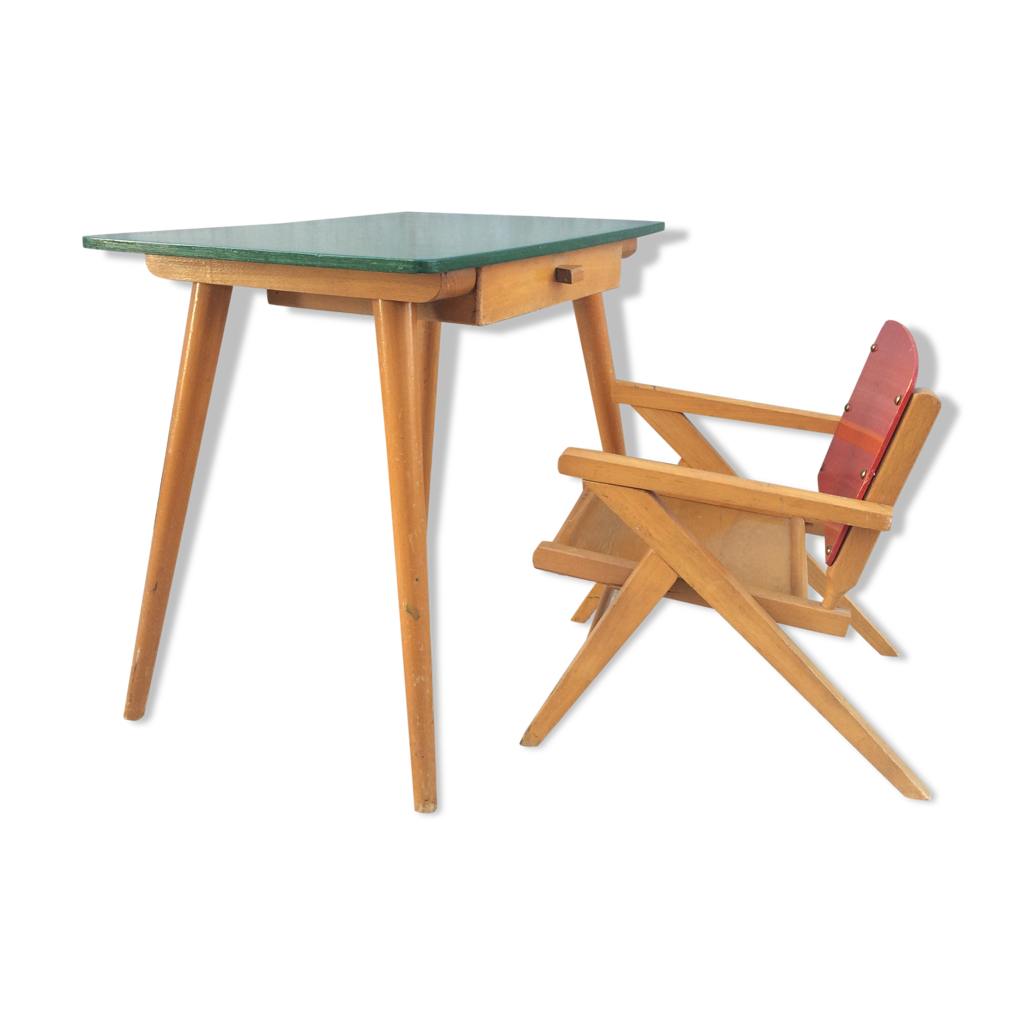 Bureau pied compas et chaise Baumann pour enfants | Selency