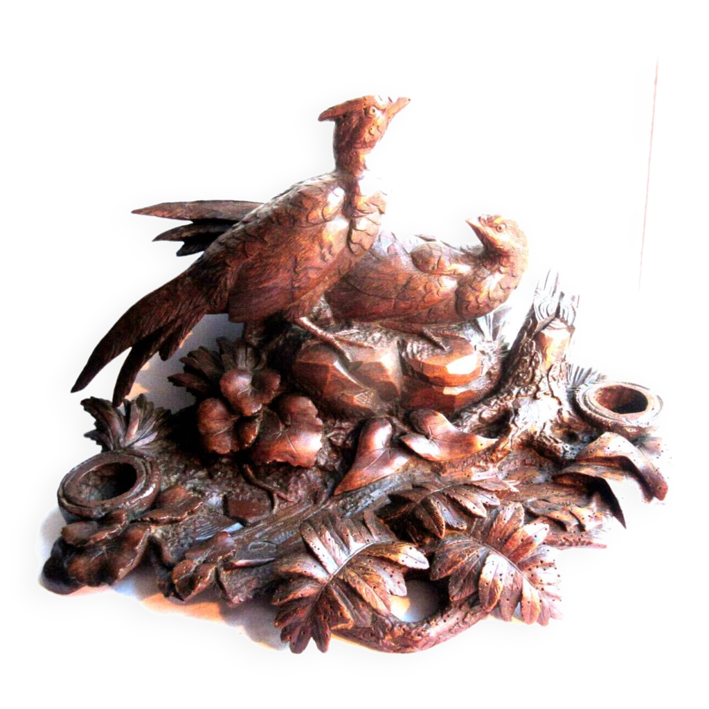 Encrier en bois, sculpture de faisans, forêt noire, napoléon iii, black ...