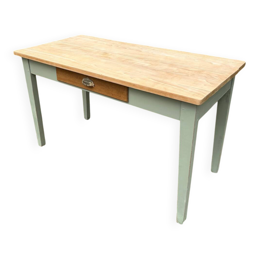 Table de ferme en hêtre massif de couleur verte | Selency