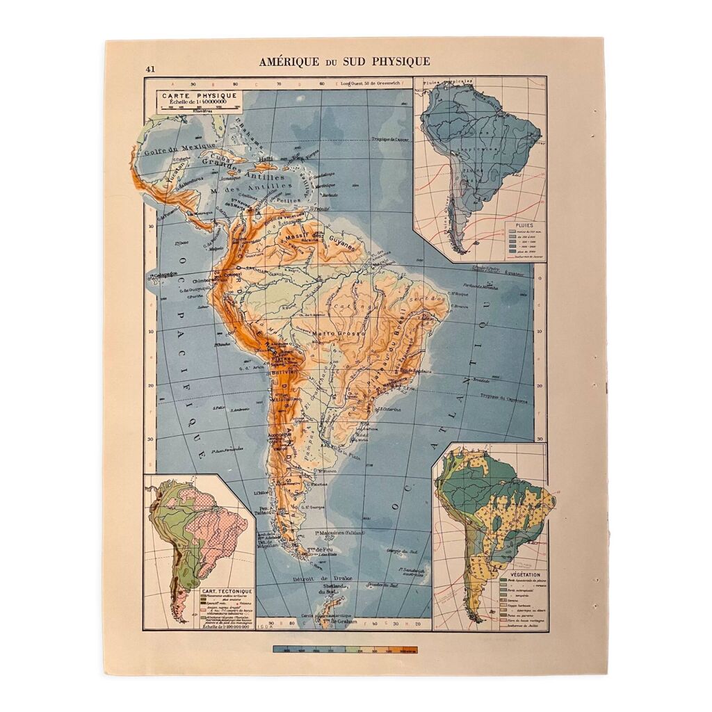 Old map of South America (physics) - 1940 | Selency
