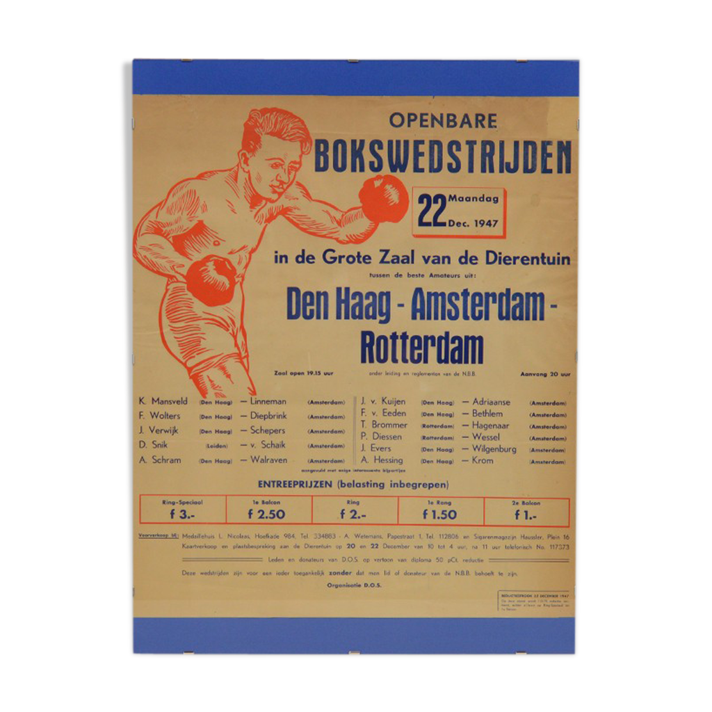 Affiche d'un match de boxe des années 40 aux Pays-Bas | Selency