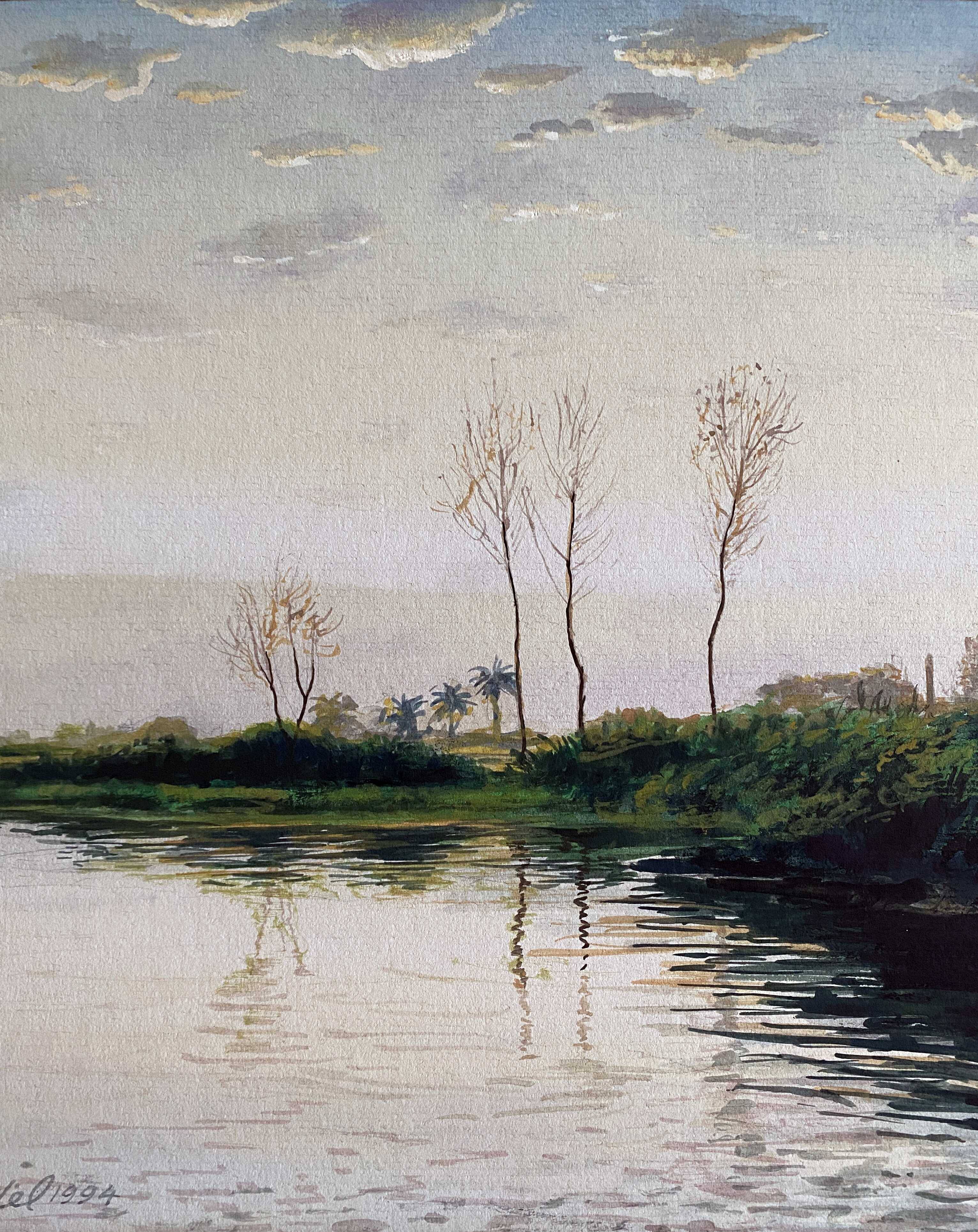 Tableau Aquarelle "Bord du Nil Egypte" par Farid Fadel (né en 1958 ...