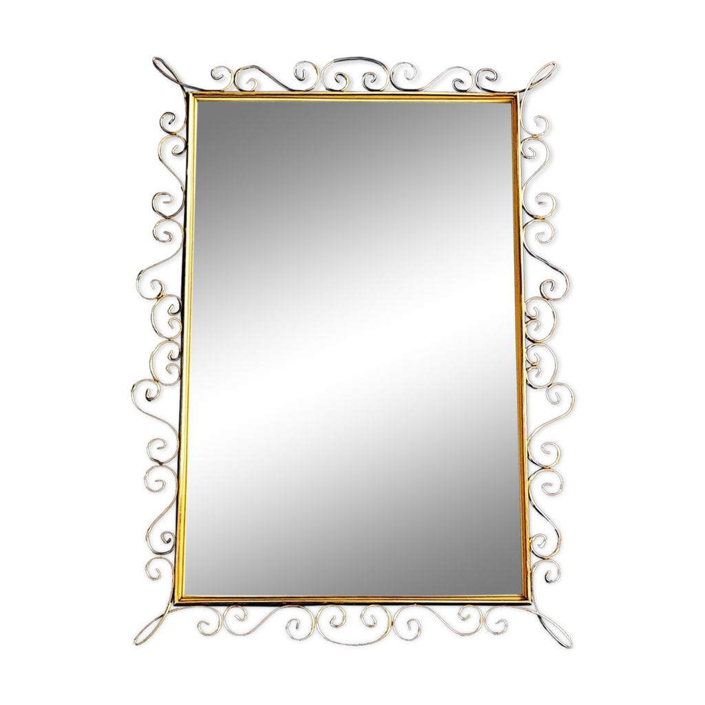 Miroir Années 50 avec Volutes en Laiton | Selency