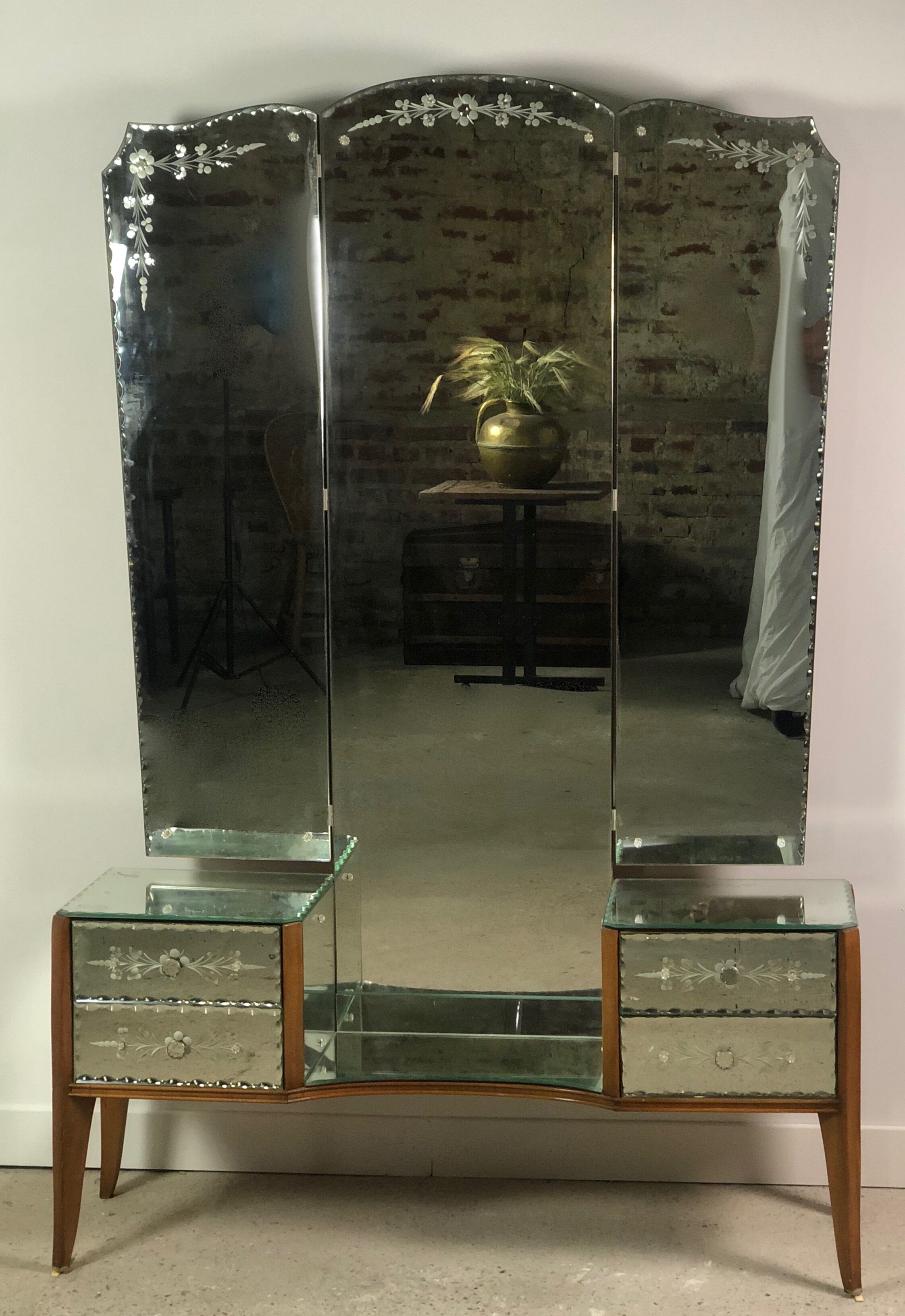 Coiffeuse vintage en miroir triptyque 50 | Selency