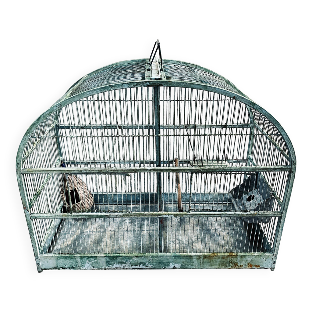 Cage à oiseaux en métal patiné vert | Selency