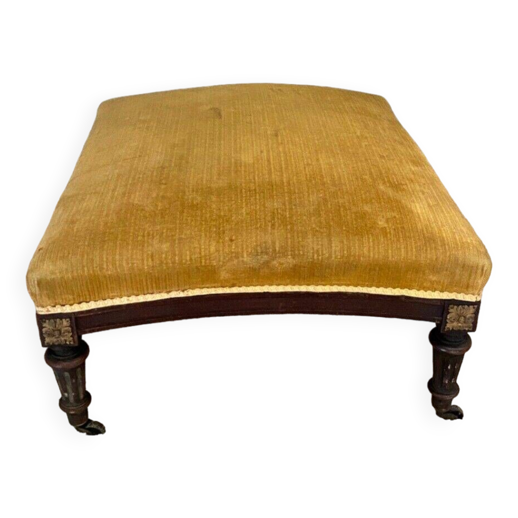 Napoleon III pouf stool 19th century fluted feet yellow fabric | Selency