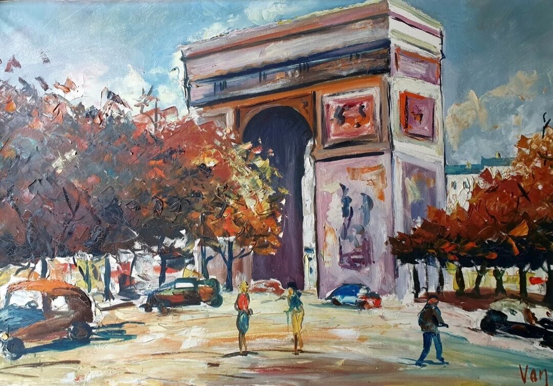 Tableau moderne Paris quartier des champs Élyséen signé Van Doréne ...