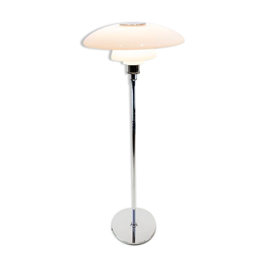 Lampadaire chrome avec abat-jour blanc | Selency