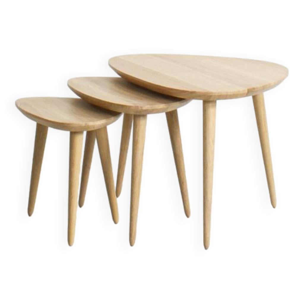 Trio de table basse en chêne massif | Selency