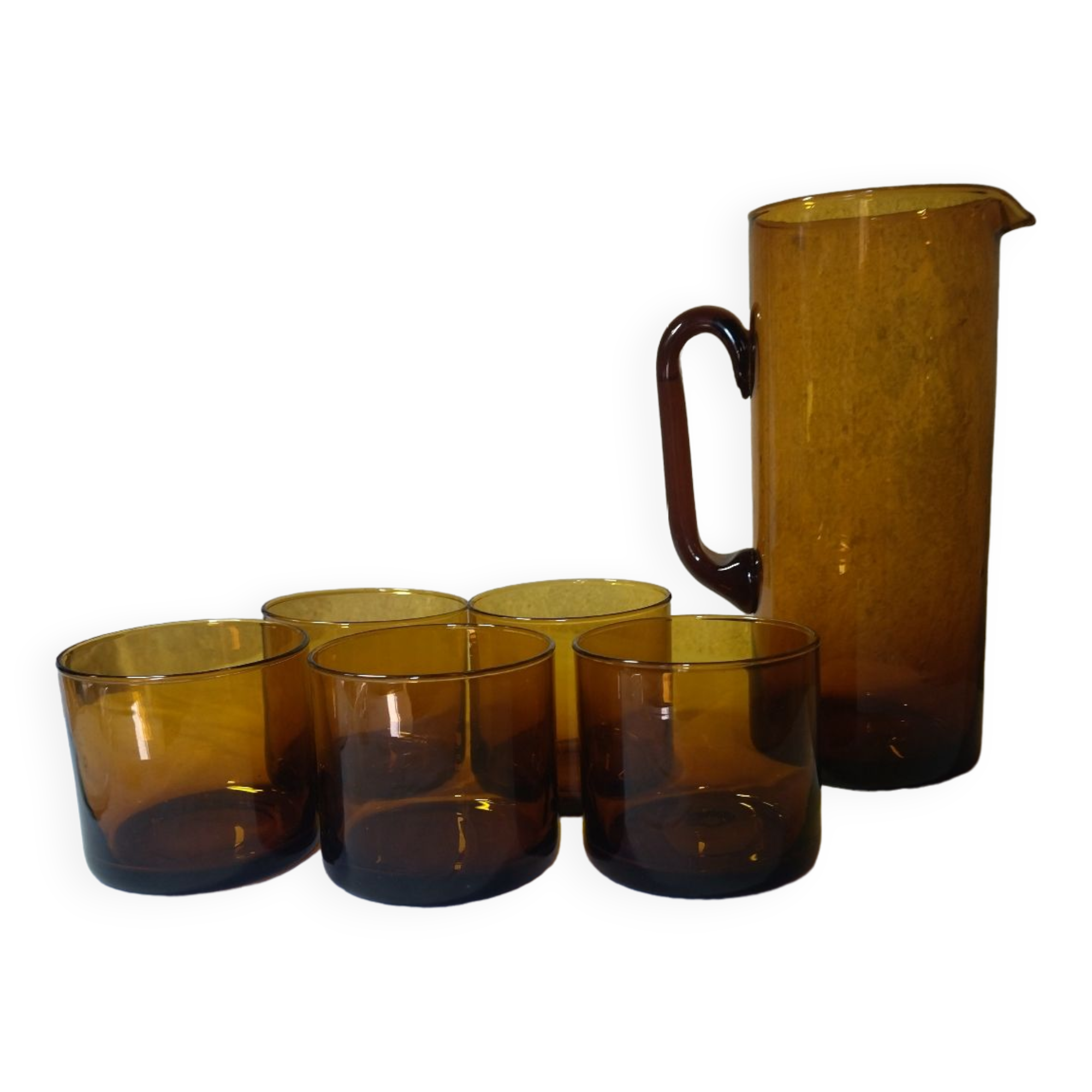 Service à orangeade vintage en verre ambré | Selency