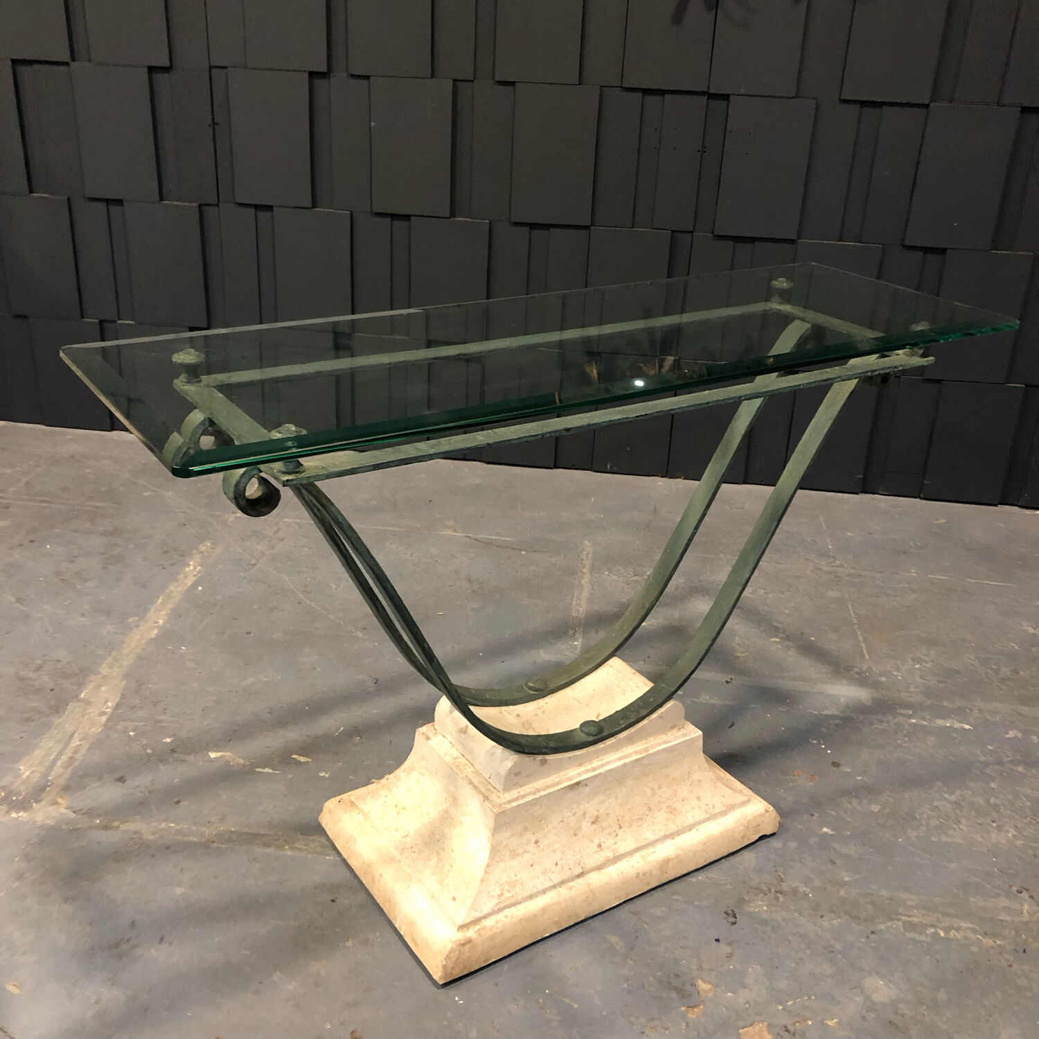 Console en fer et verre patine antique | Selency