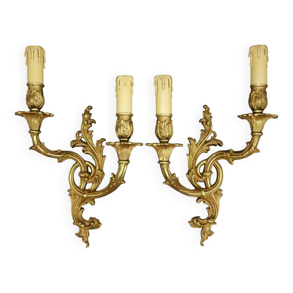 Pair of large Rocaille / Rococo / Baroque style wall lights - gilded ...
