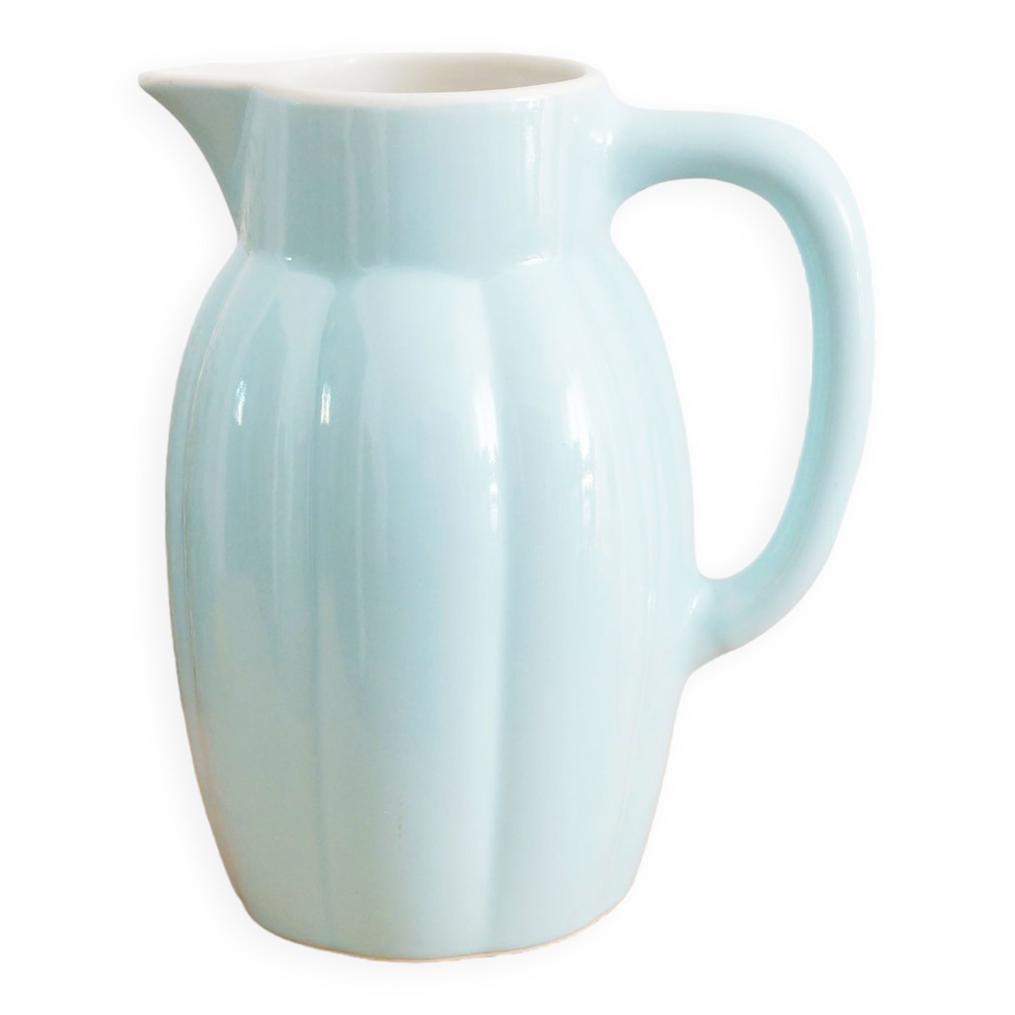 Pichet en faïence bleu ciel années 1950 | Selency