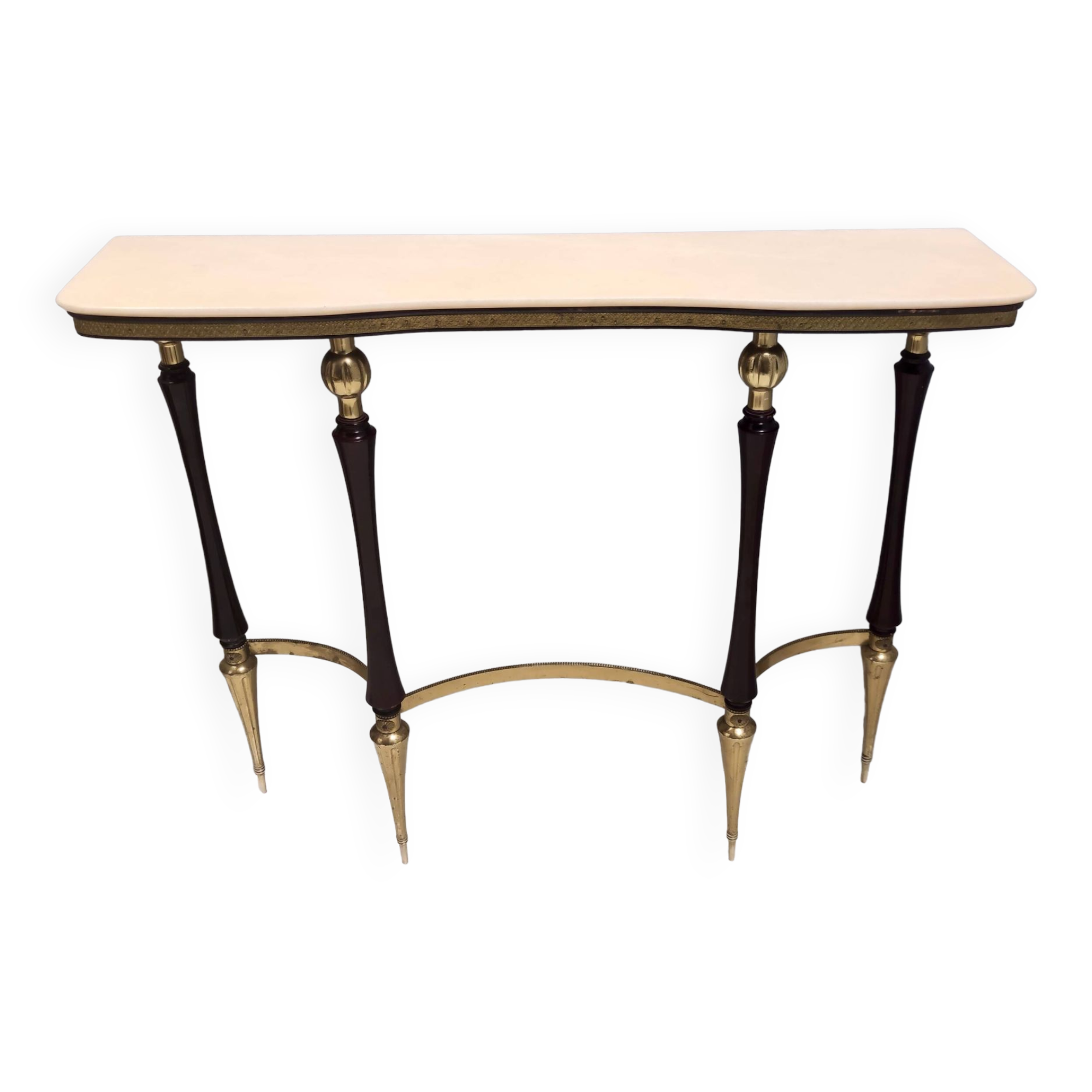 Table Console Vintage en Hêtre Noirci avec Plateau en Marbre Rose Portugais, Italie | Selency