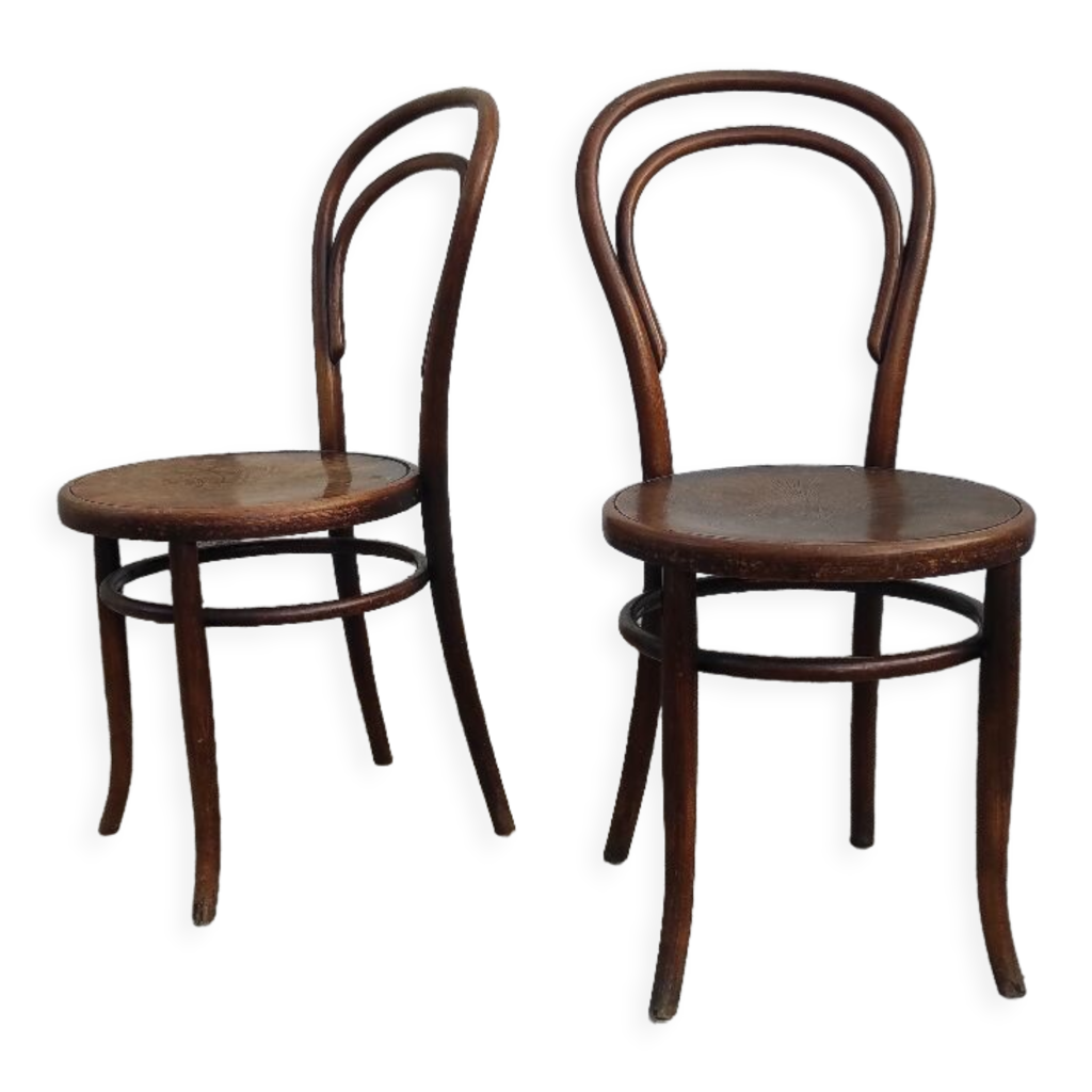 Paire de chaises Thonet n⁰14 style bistrot en bois courbé (hêtre) assise gaufrée ancienne ...