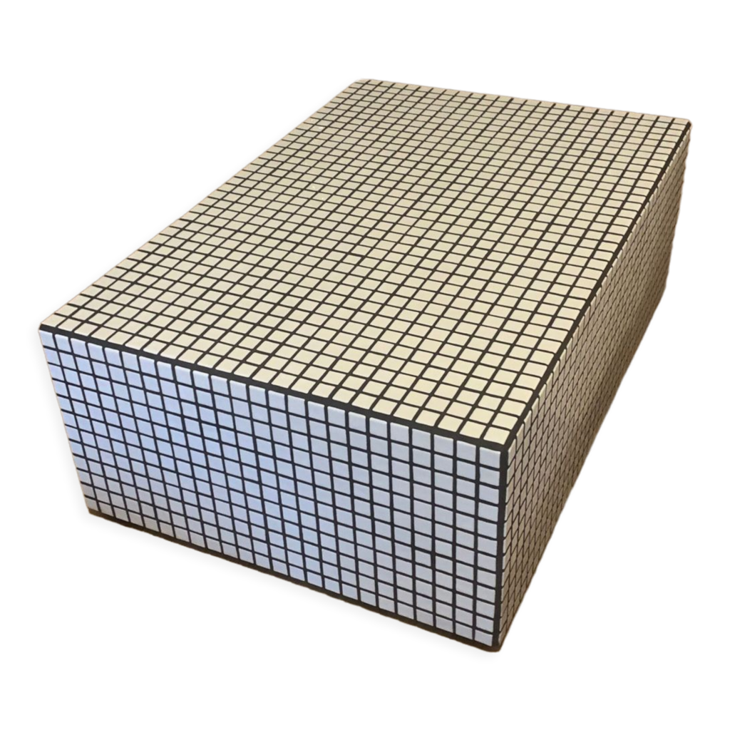 Table basse carrelage mosaïque blanc et joint noir | Selency