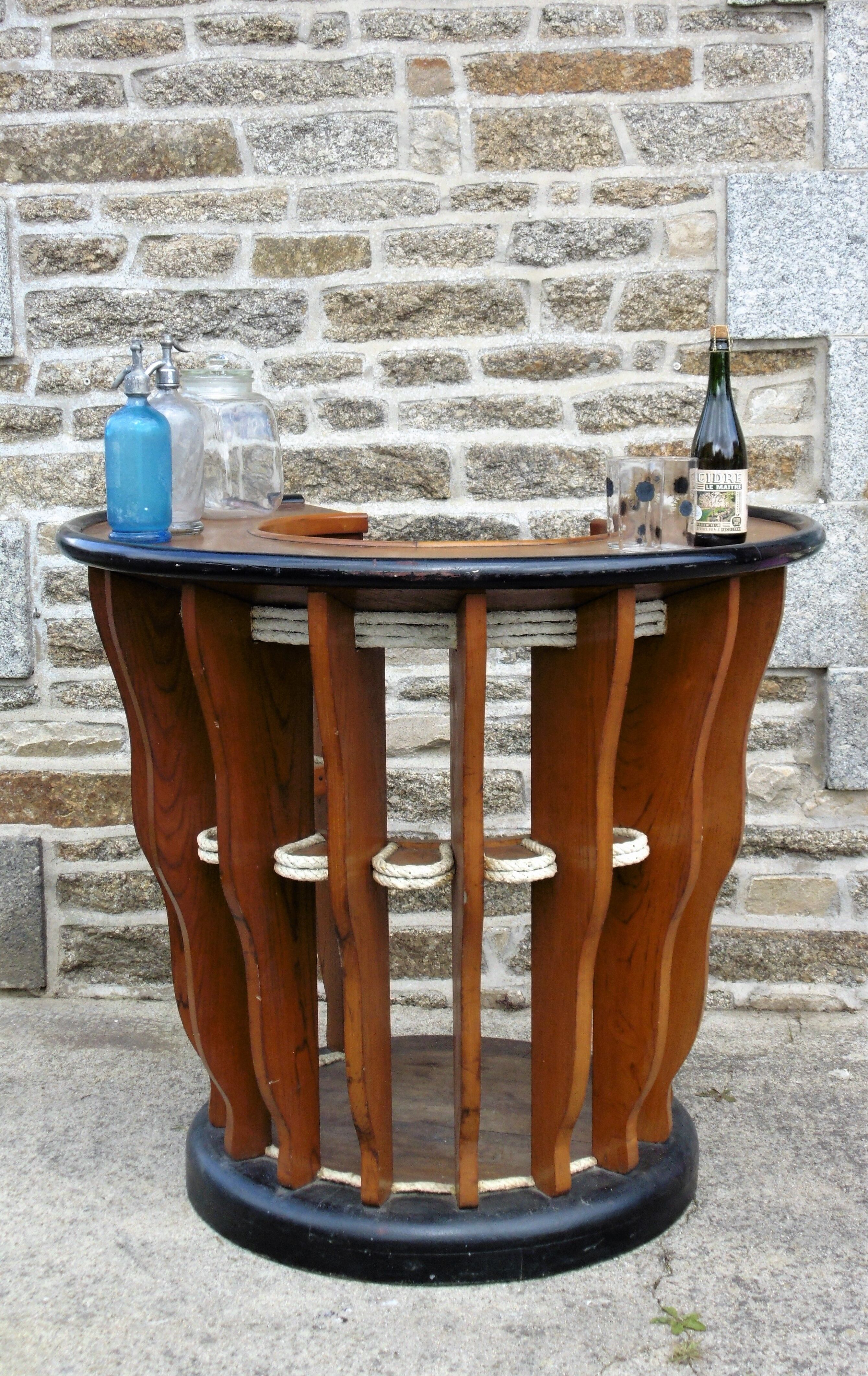 Bar comptoir rond en chêne et cordage | Selency